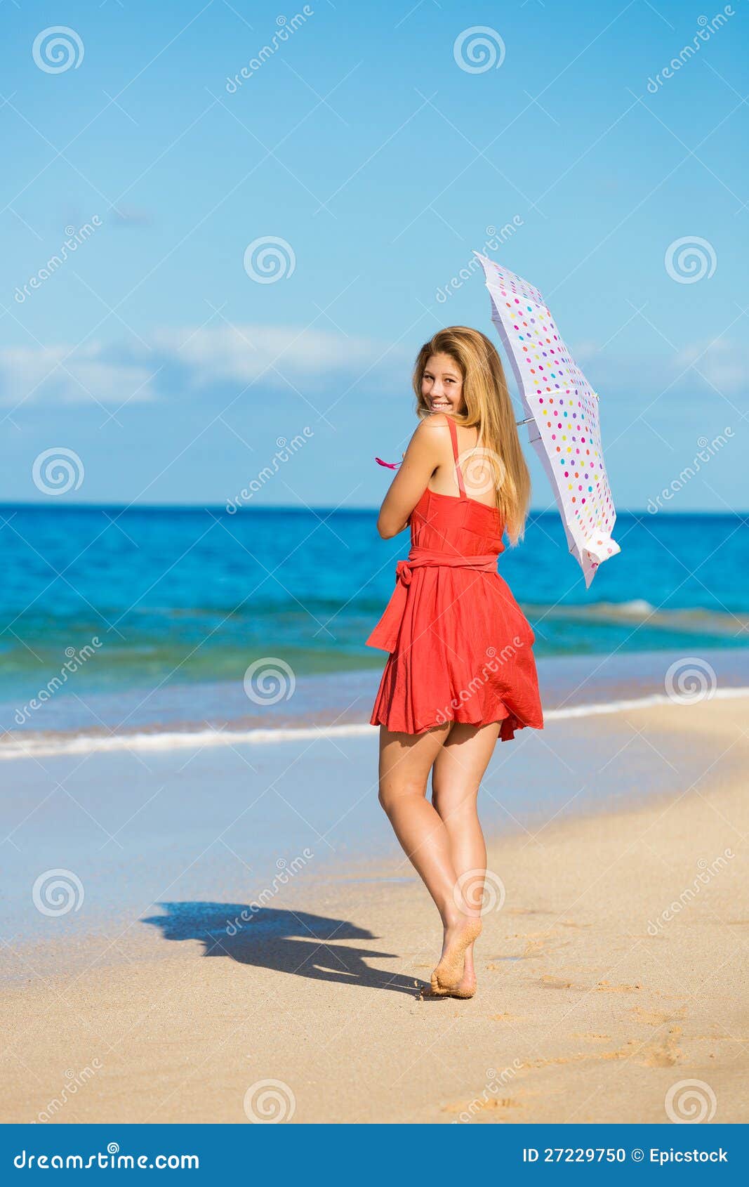 Beautiful Woman Walking on Tropical Beach Stock Photo - Image of people ...