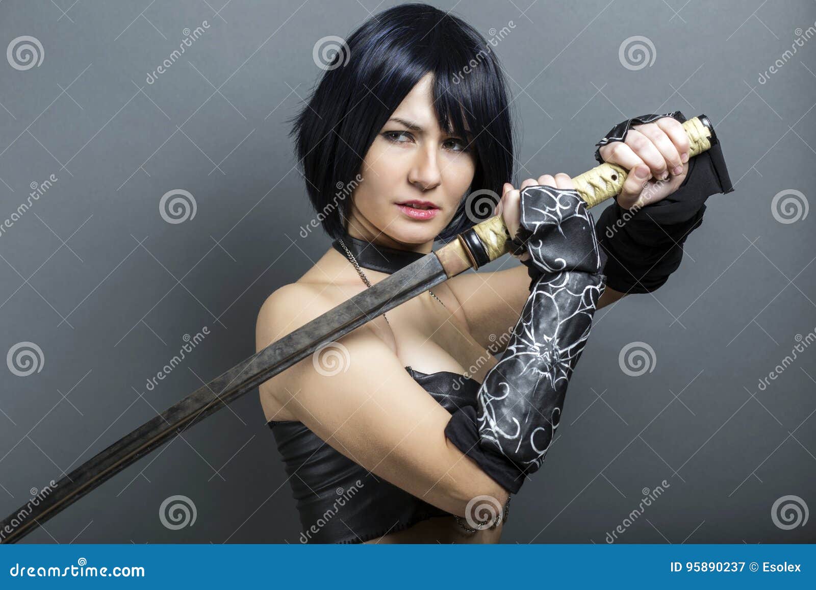 Beautiful Woman-warrior with Sword Stock Image - Image of fighter ...