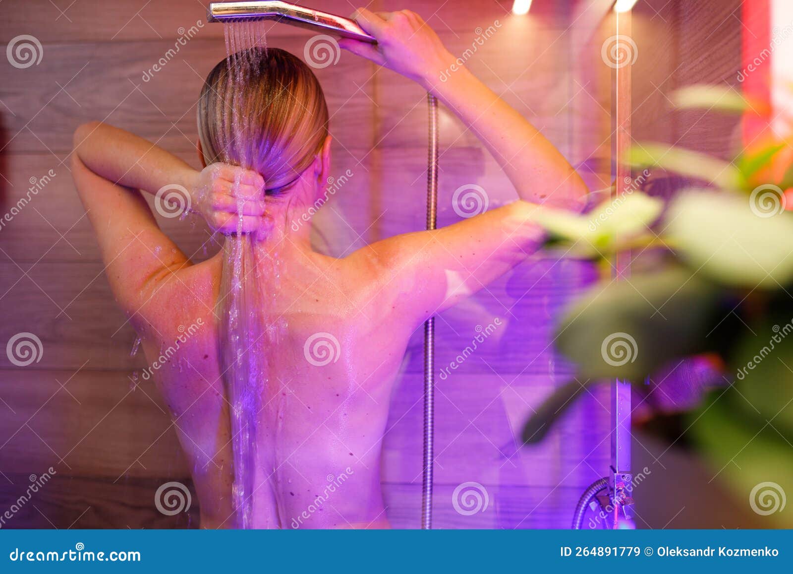 Beautiful Woman Washes Her Hair In The Shower Stock Image Image Of