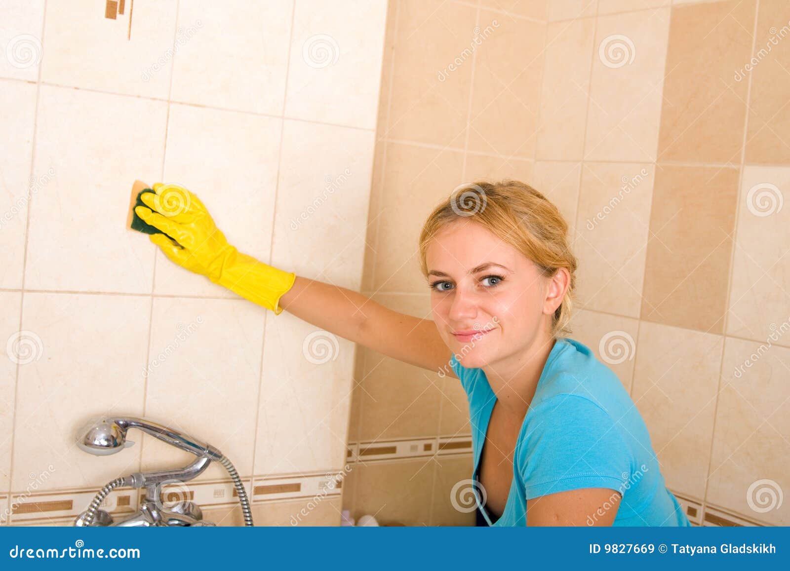 Beautiful Woman Washing a Tile Stock Image - Image of bath, human: 9827669