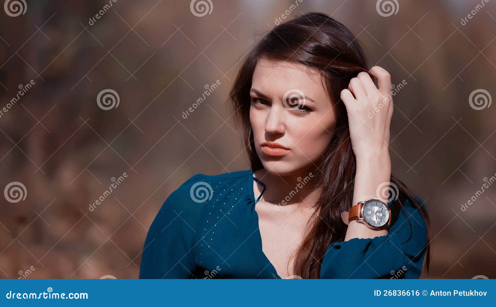 Beautiful woman with watch stock photo. Image of looks - 26836616