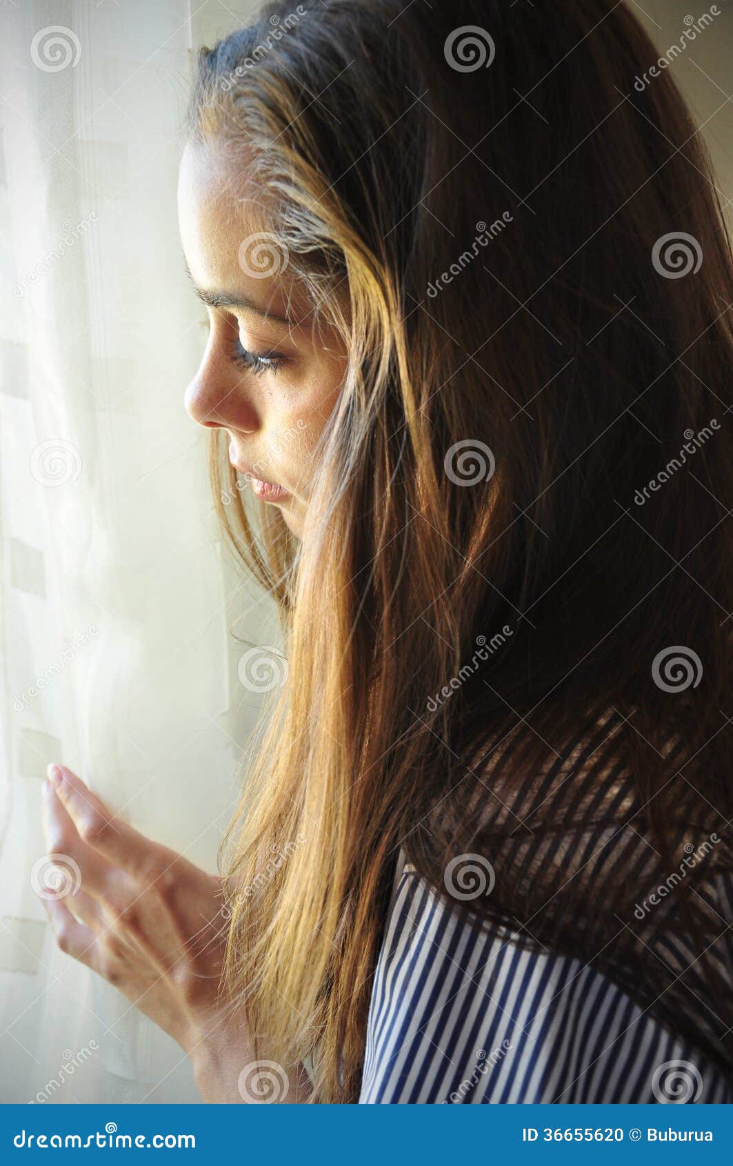 Beautiful Woman Watching the Window Stock Photo - Image of human, house ...