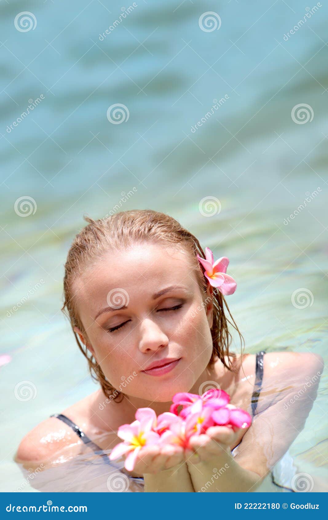 Beautiful woman in water stock photo. Image of flowers - 22222180