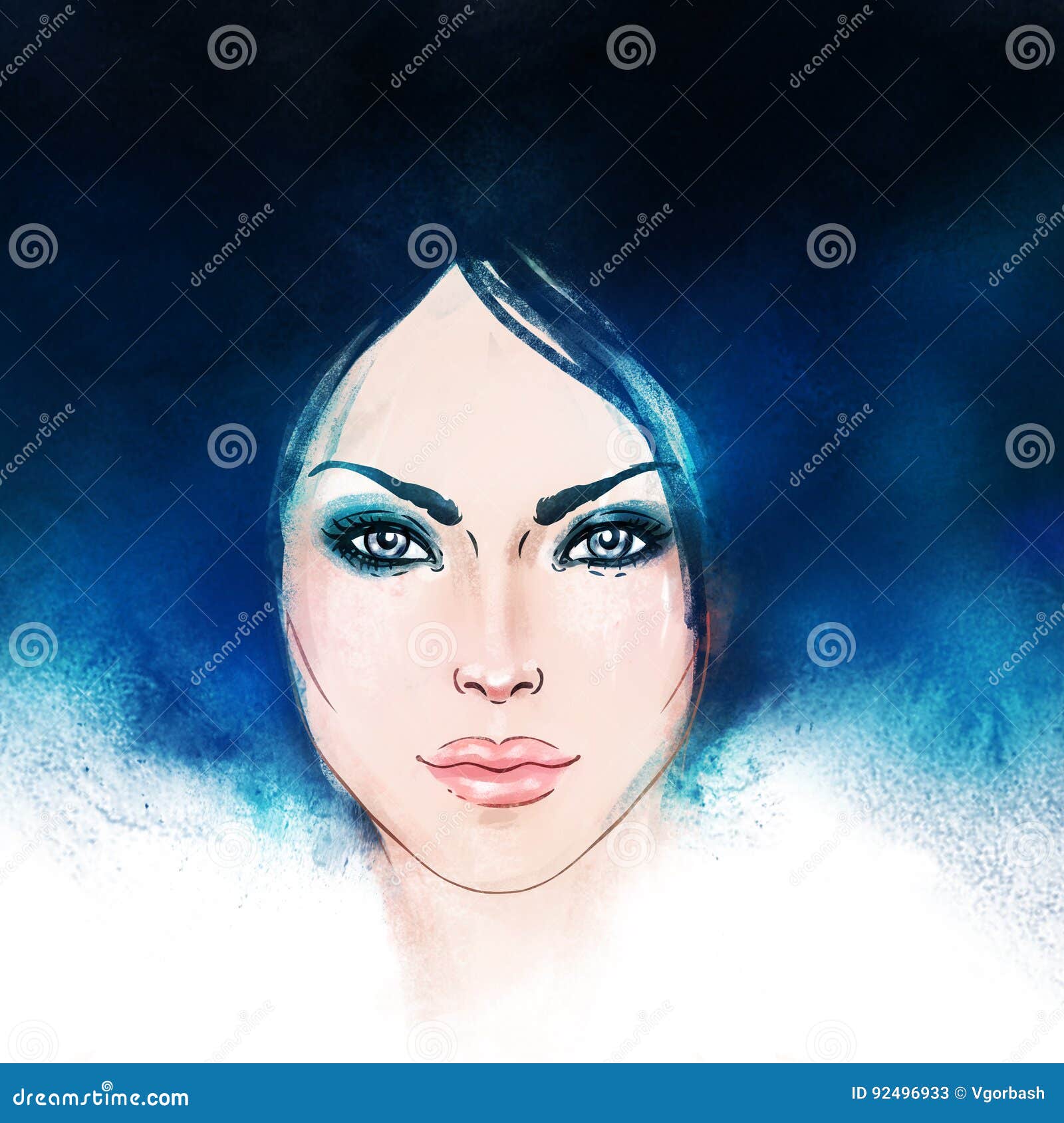 Beautiful Woman Watercolor Fashion Illustration Style Beauty
