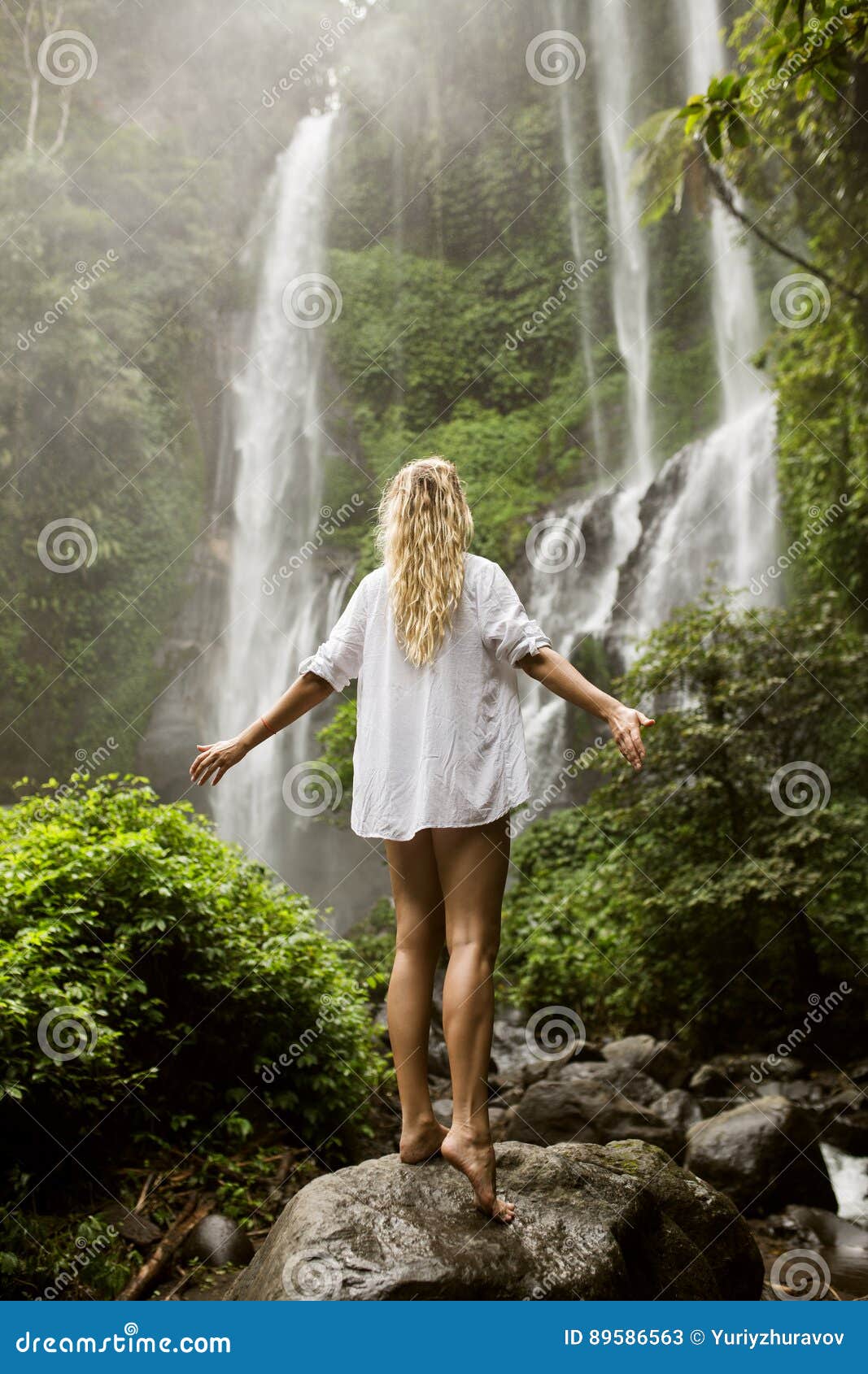 Beautiful Woman and Waterfall. Stock Image - Image of bikini, sensual ...
