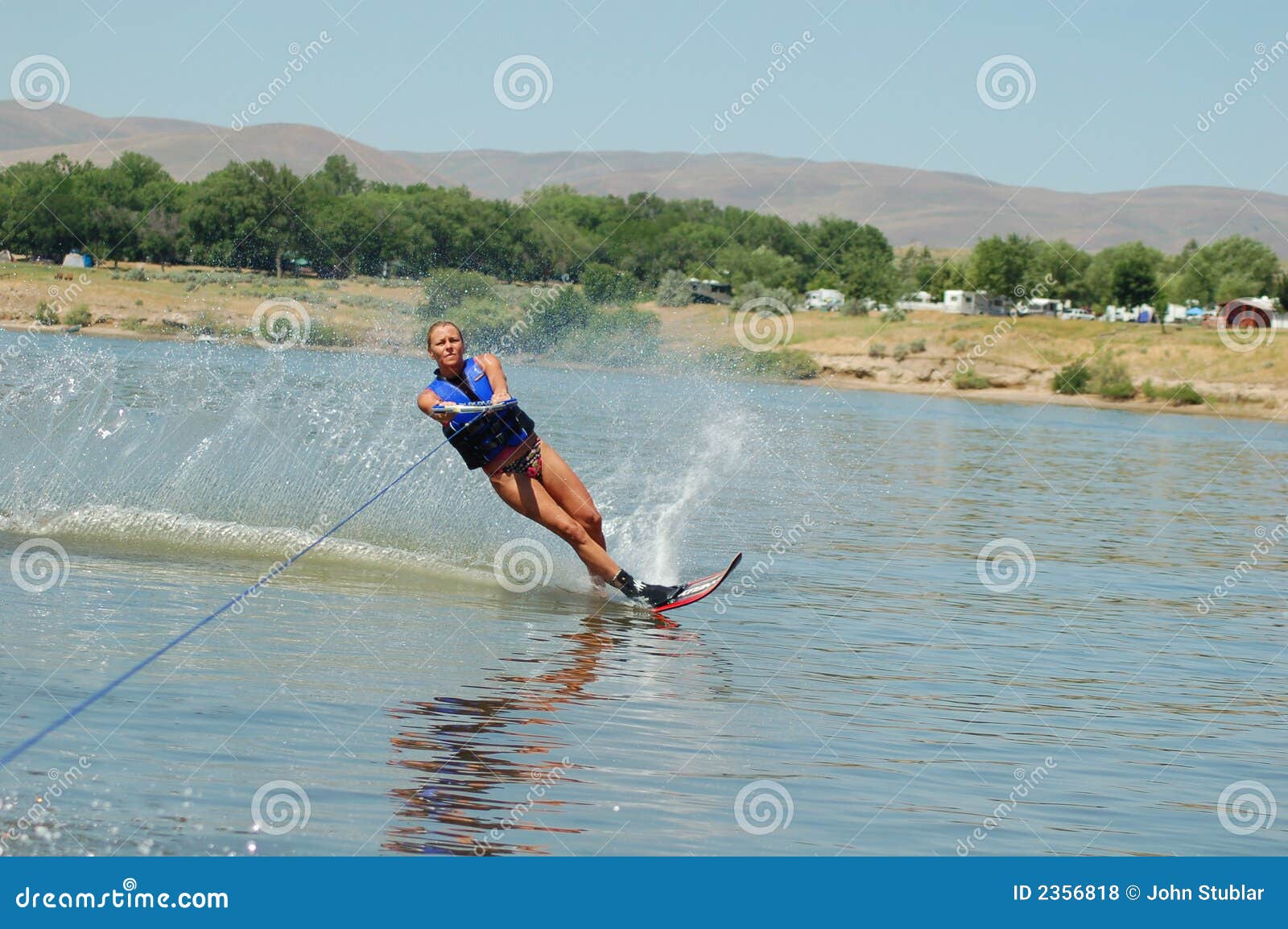 Beautiful Woman Waterskiing Stock Photo - Image of portrait, energy ...