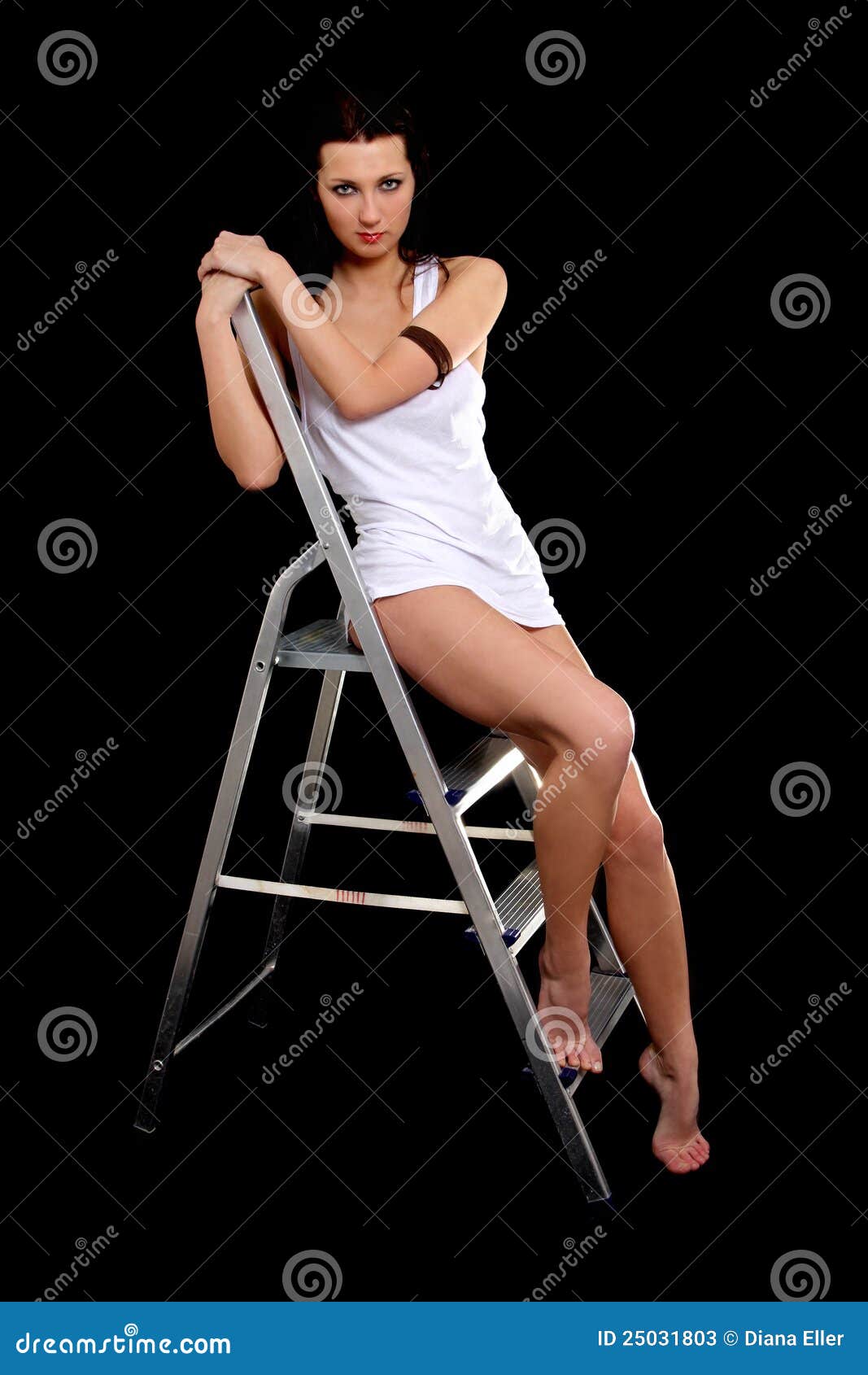 Beautiful Woman In White T Shirt Stock Image Image Of Sensual Pose