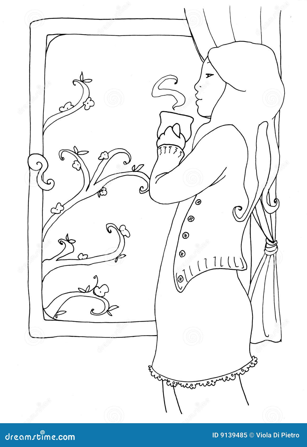 Beautiful Woman at the Window Stock Illustration - Illustration of ...