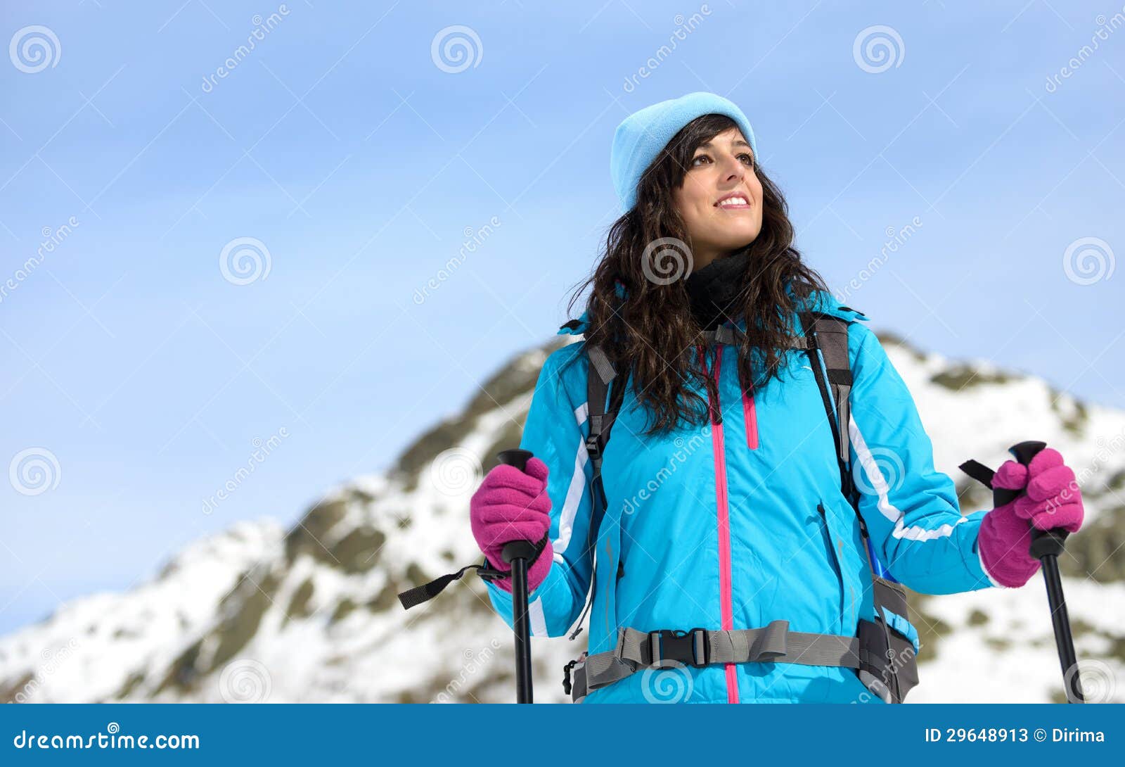 Beautiful Woman Winter Hiking Stock Image - Image of backpacker ...