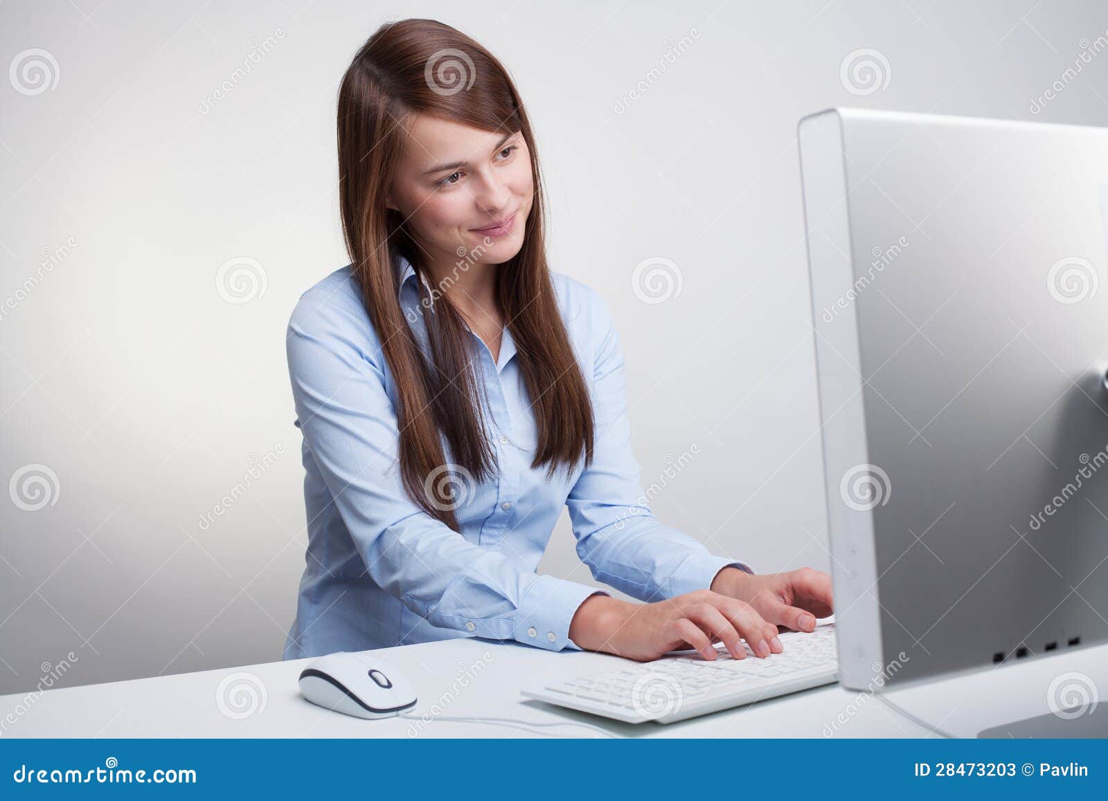 Beautiful Woman Working on a Computer Stock Image - Image of finance ...