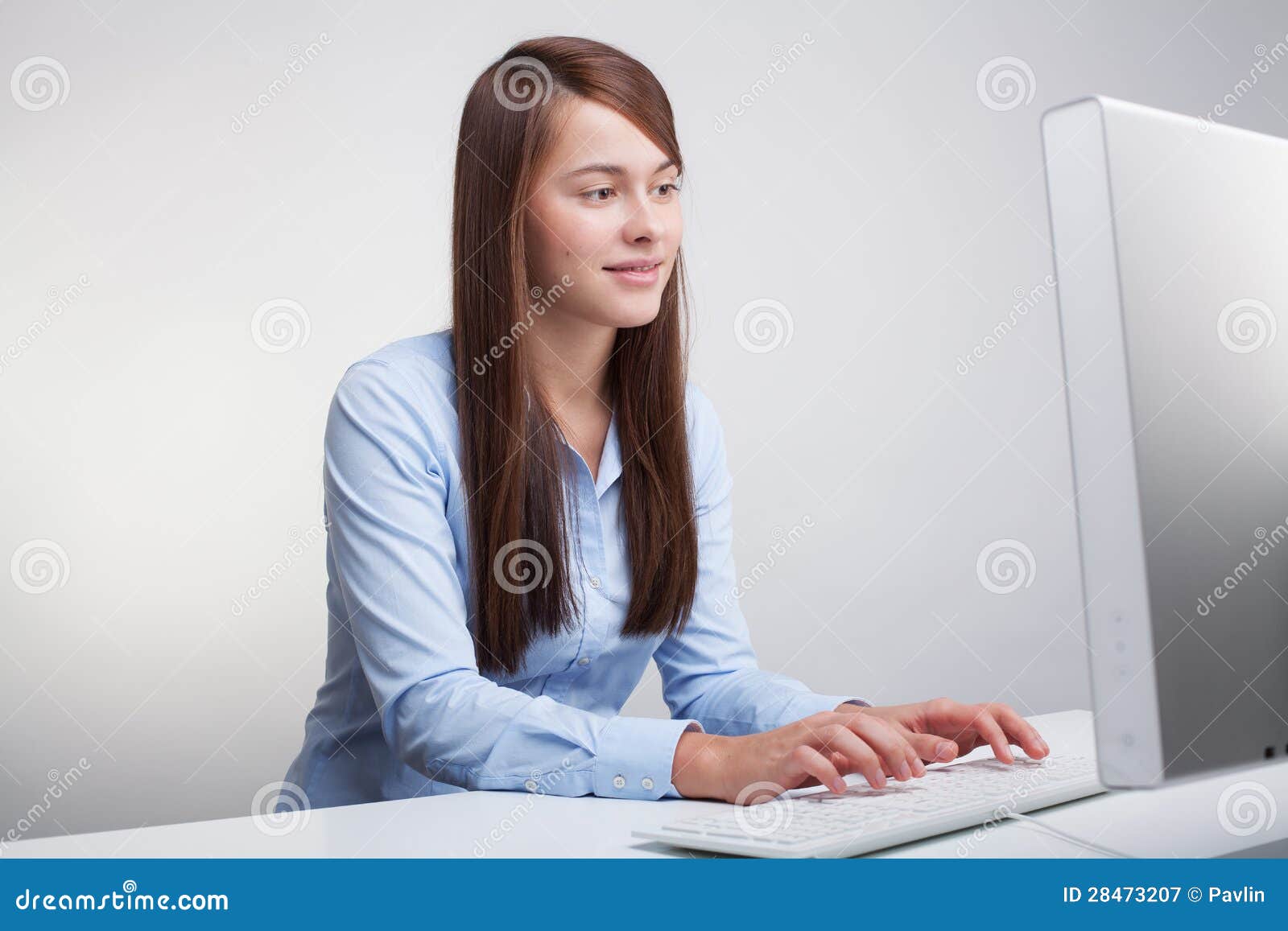 Beautiful Woman Working on a Computer Stock Image - Image of look ...