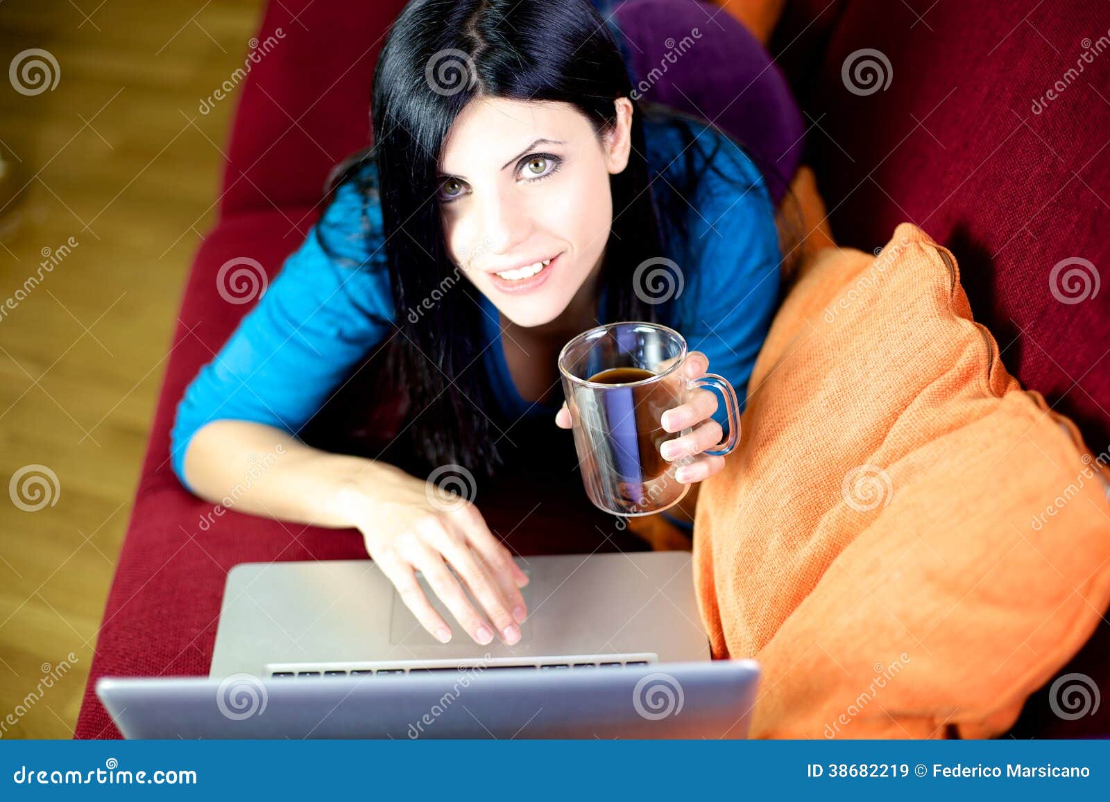 Beautiful Woman Working with Computer at Home Stock Image - Image of ...
