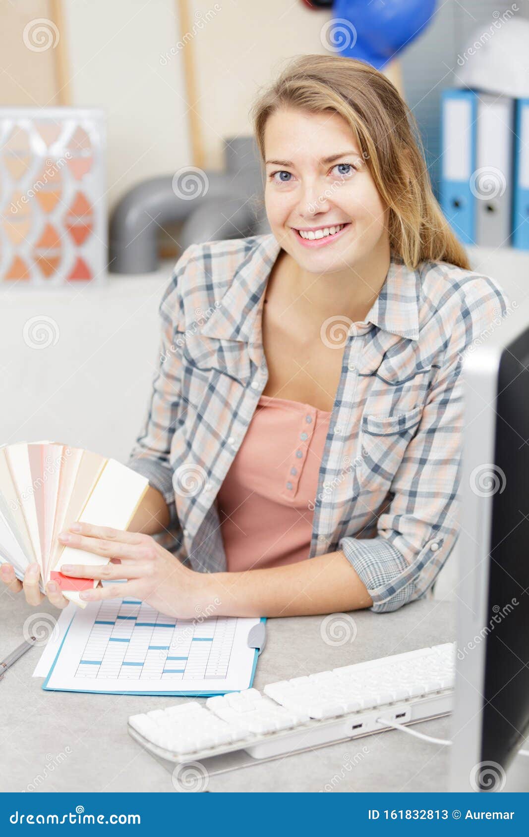 Beautiful Woman Working on Desktop Computer Co-working Area Stock Image ...
