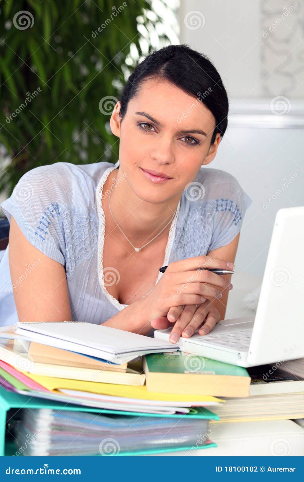 Beautiful Woman Working in Front of Laptop Stock Photo - Image of gaze ...
