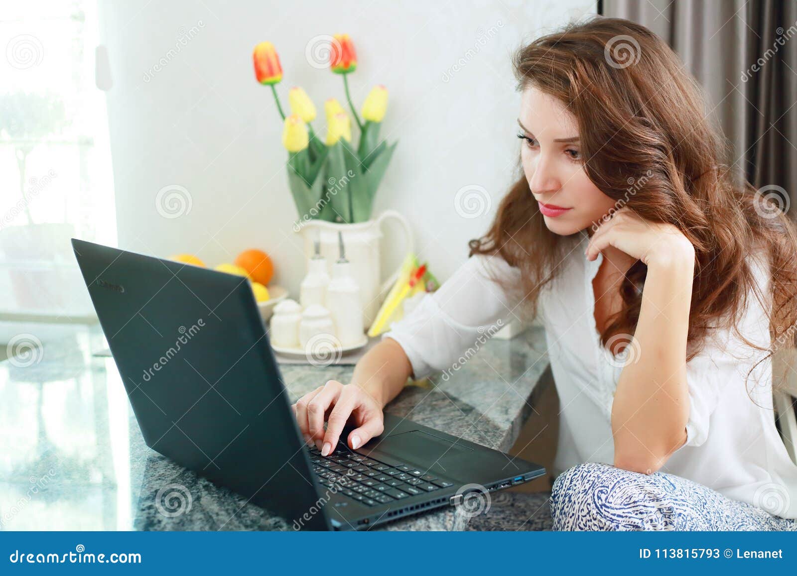 Working from home stock image. Image of home, female - 113815793
