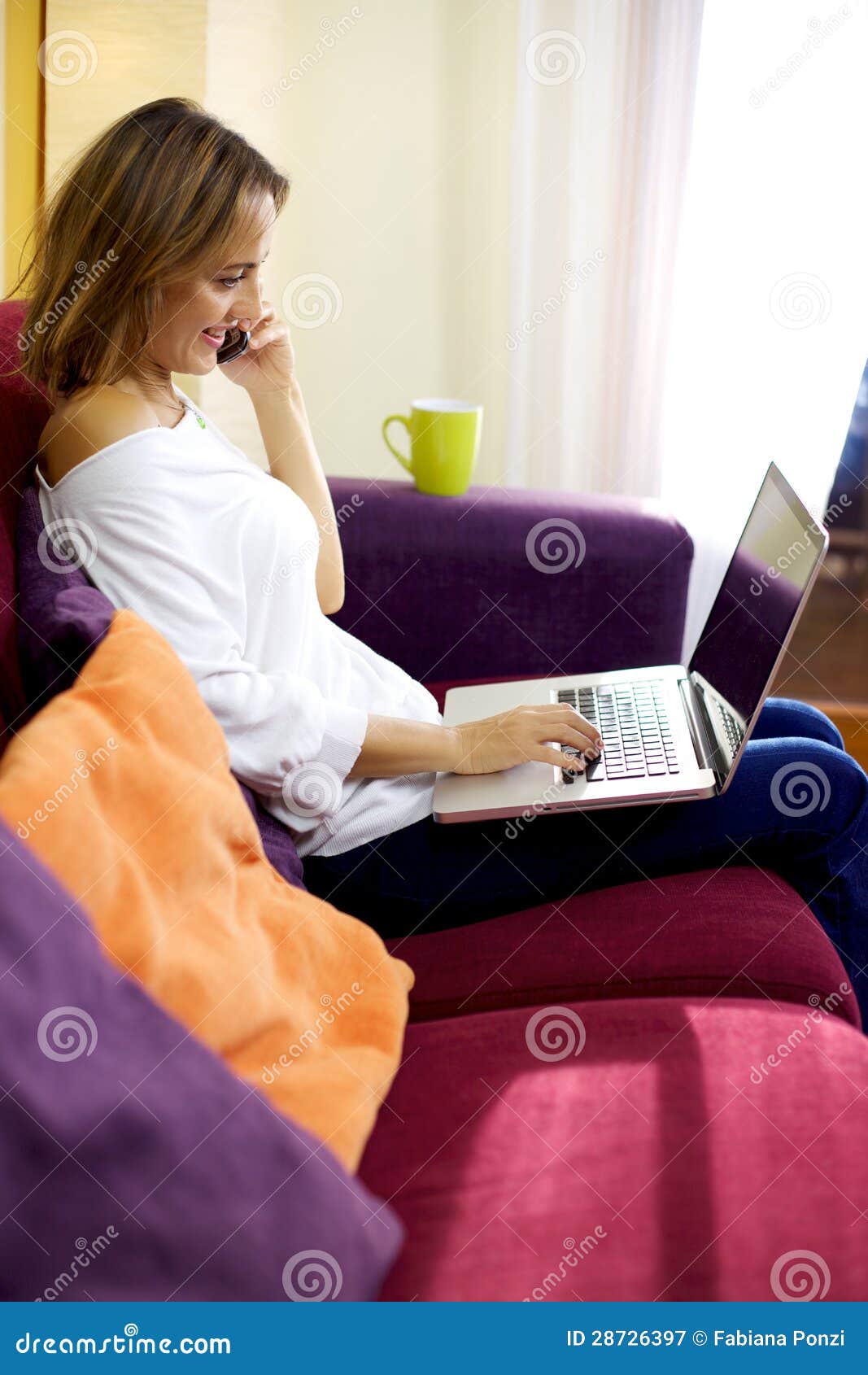 Beautiful Woman Working with Pc while on the Phone Stock Image - Image ...