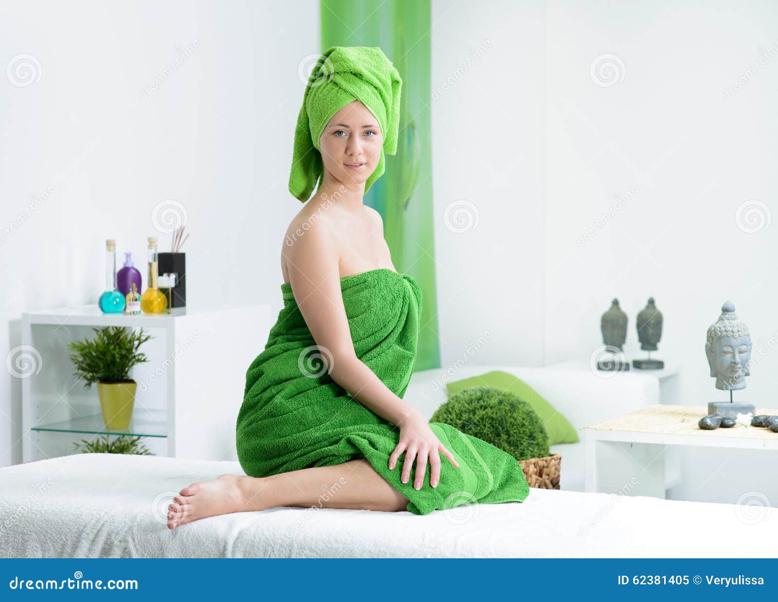 Beautiful Woman Wrapped In Towel In Spa Salon Stock Image Image Of
