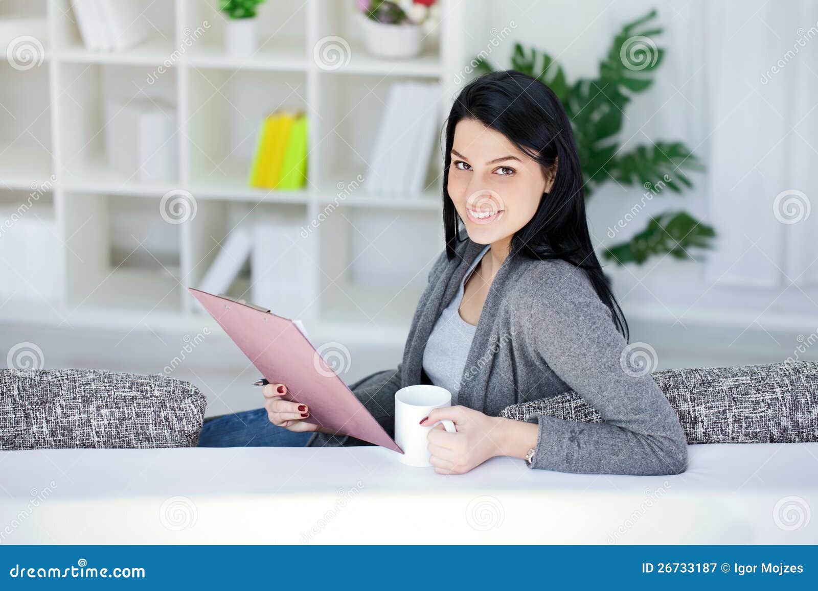 Beautiful Woman Writing in a Notepad Stock Image - Image of home ...