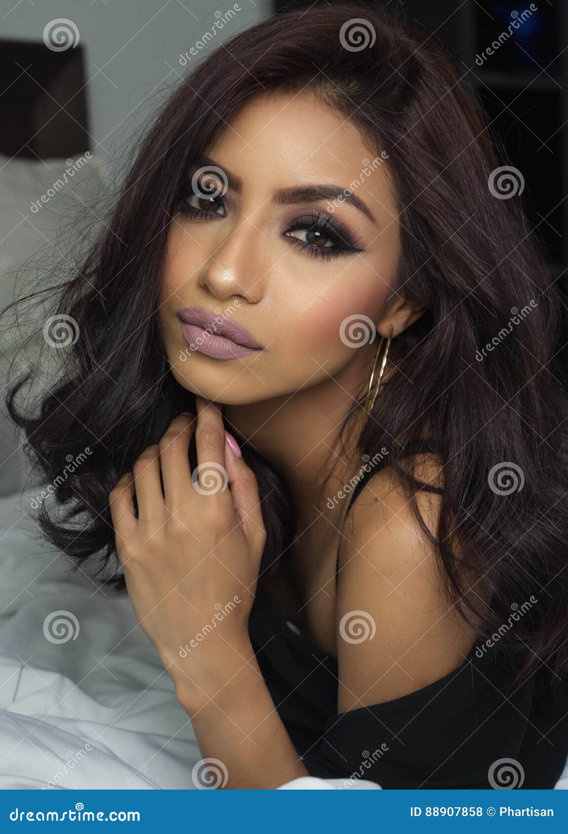 Beautiful Womans Face Exotic Features Stock Photo - Image of lingerie ...