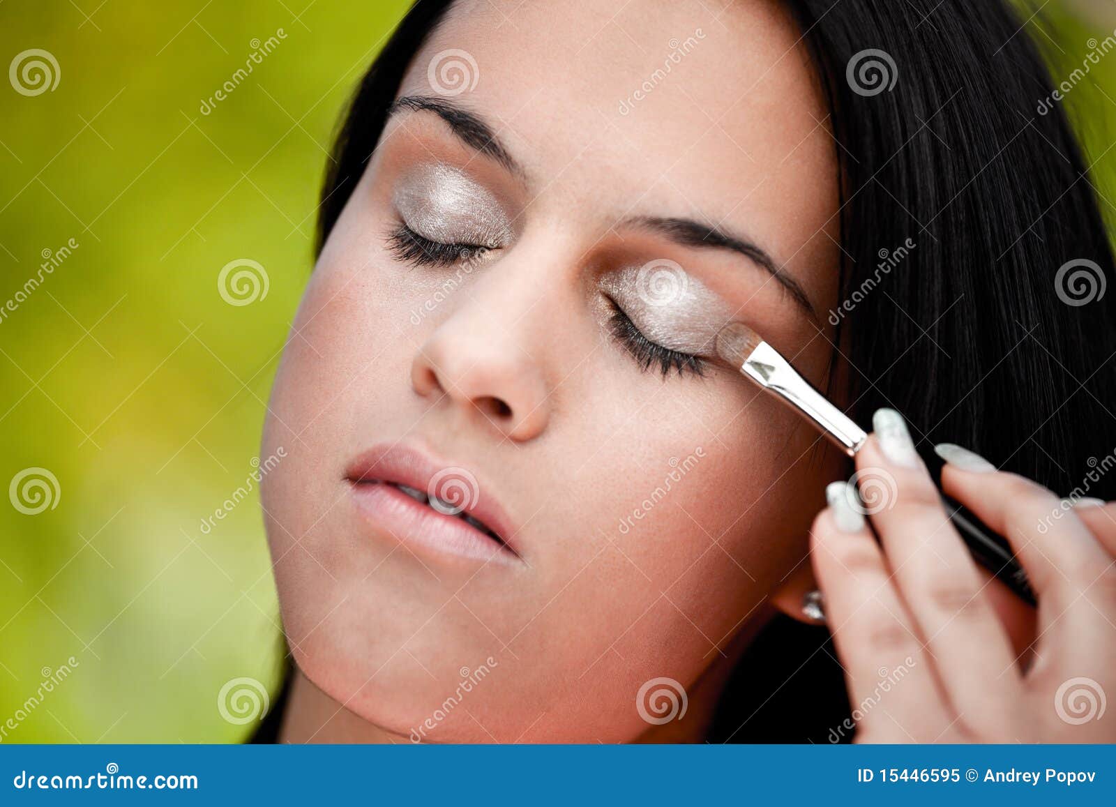 Beautiful Women Applying Eye Shadow Stock Image - Image of acrylic ...