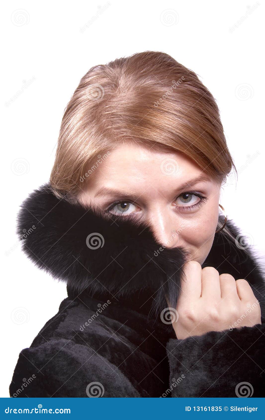 Beautiful Woman in Black Fur Coat Stock Image - Image of people, stage ...