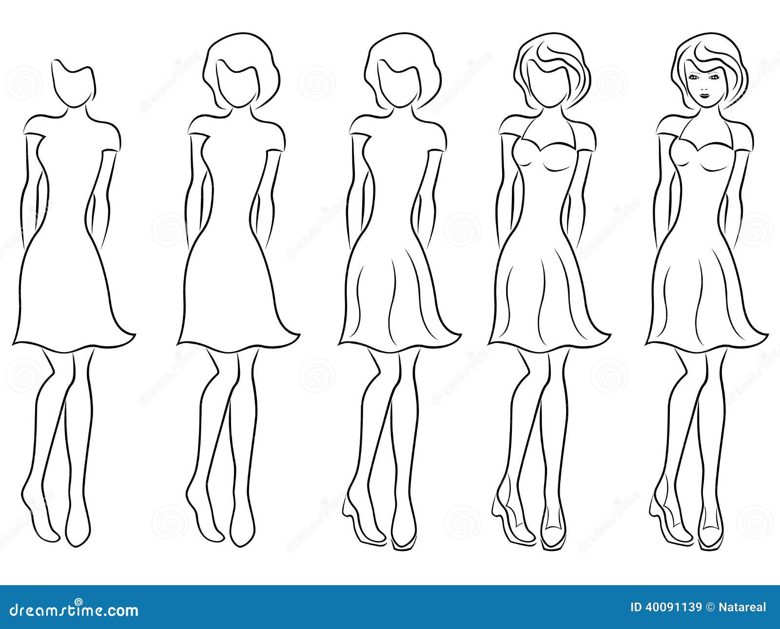 Beautiful Women Contour in Drawing Sequence Stock Vector - Illustration ...