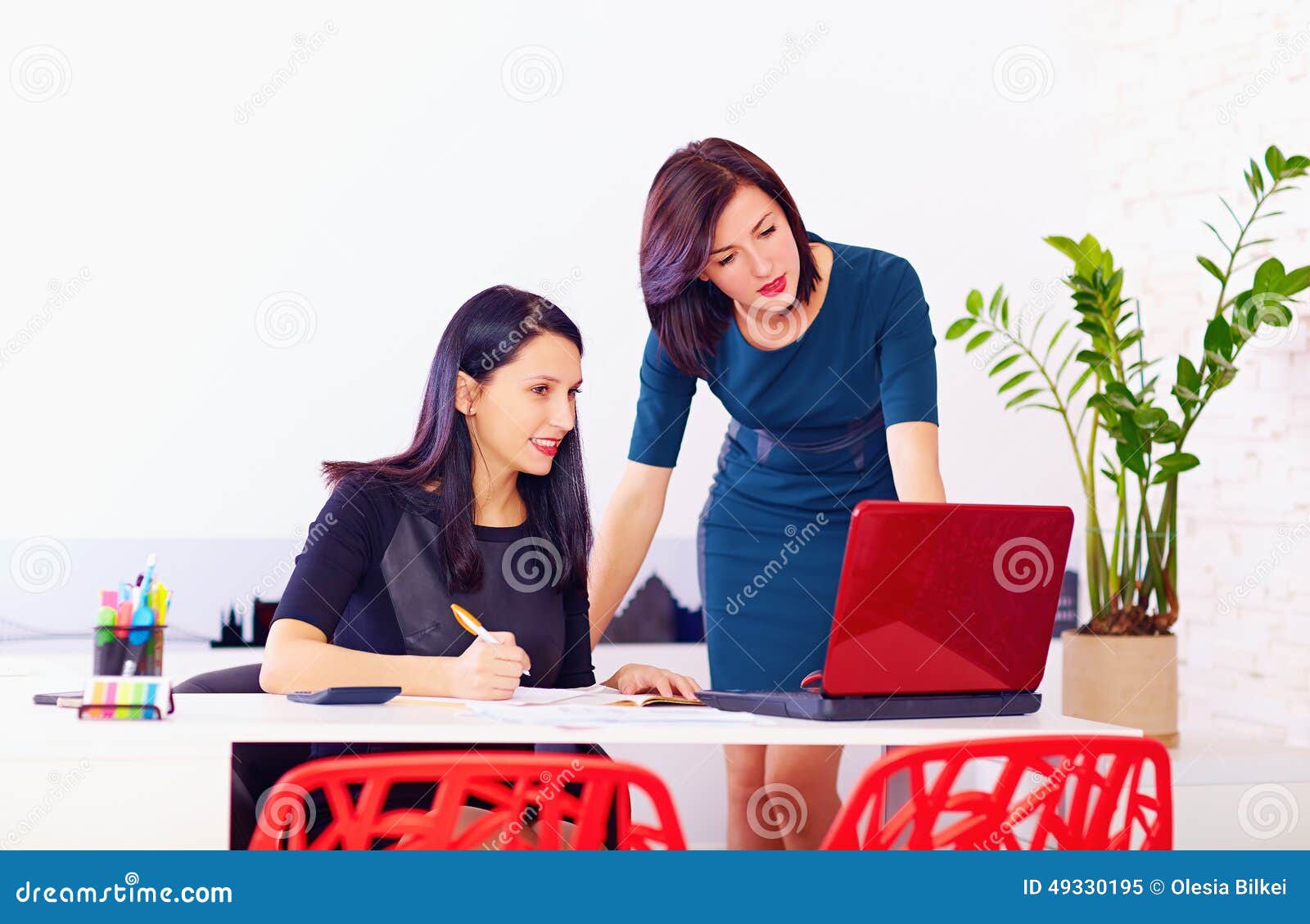 Beautiful Women Discuss Business at Work Stock Image - Image of ...