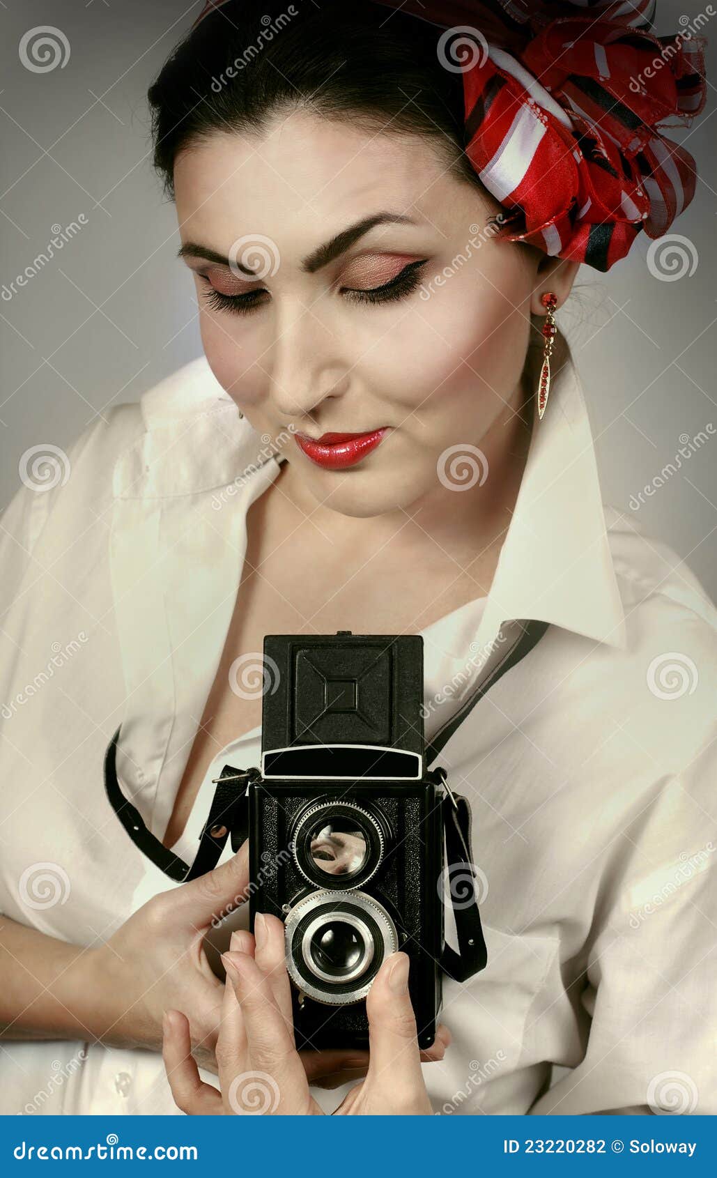 Beautiful Women with Retro Photo Camera Stock Photo - Image of elegance ...