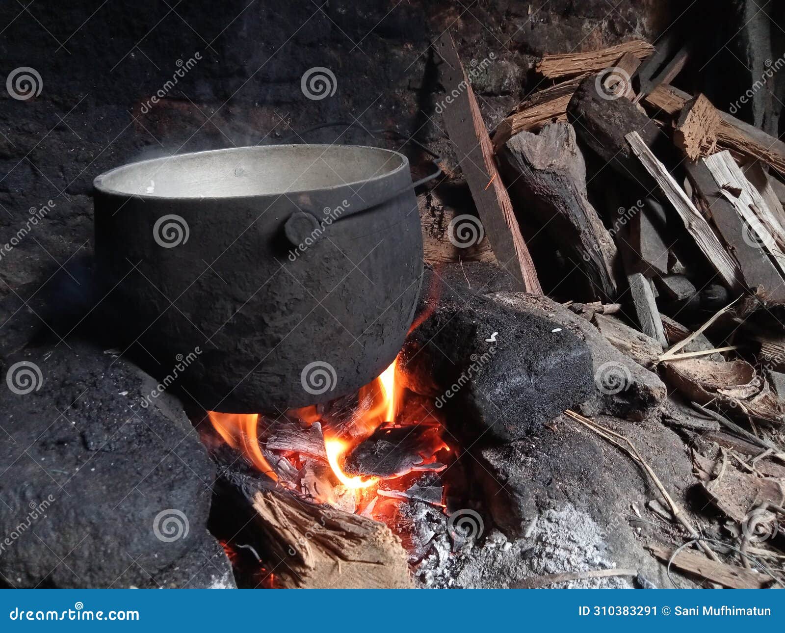 Beautiful Wood Burning Fire Using a Traditional Kitchen Stock Image ...