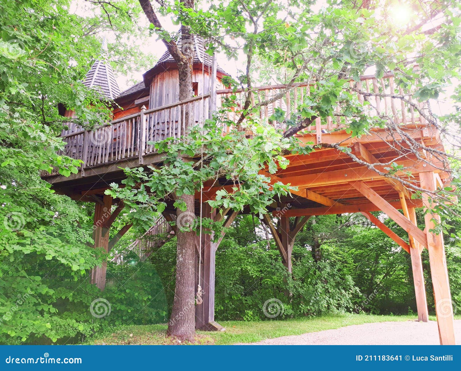 Beautiful Wood House on Top the Tree Stock Image - Image of summer ...