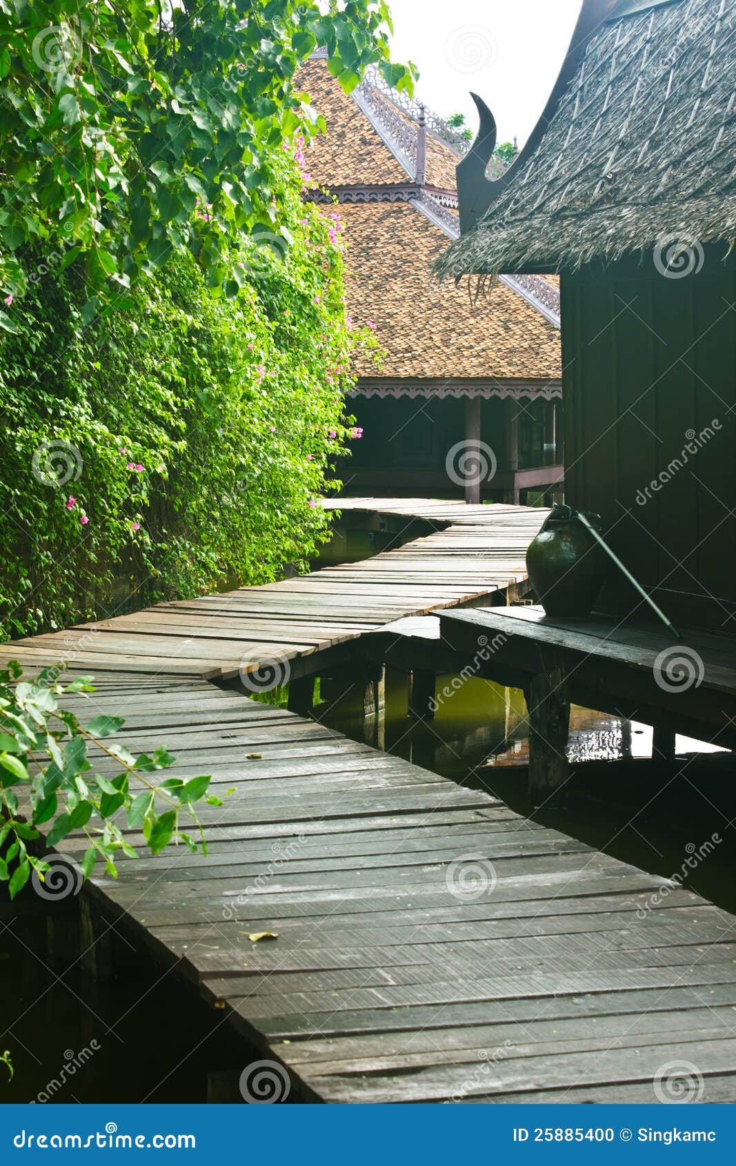 Beautiful Wooden Bridge Across River Stock Photo - Image of structure ...