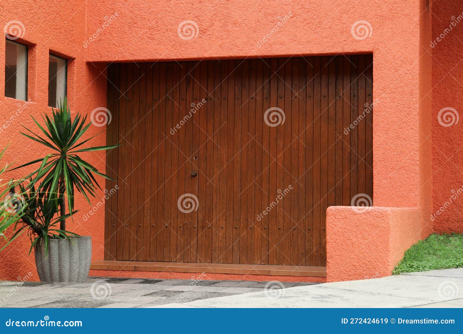 Beautiful Wooden Doors on Bright Building Wall Stock Image - Image of ...