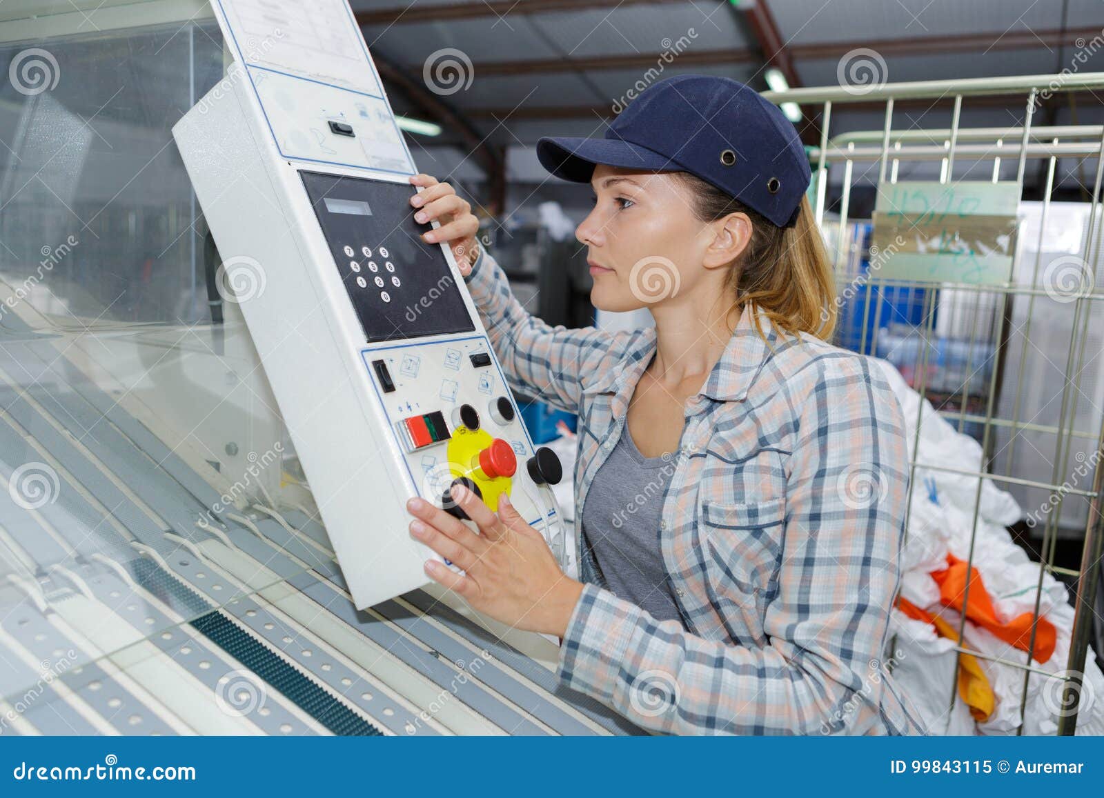 Beautiful Worker Operating Machine in Factory Stock Image - Image of ...