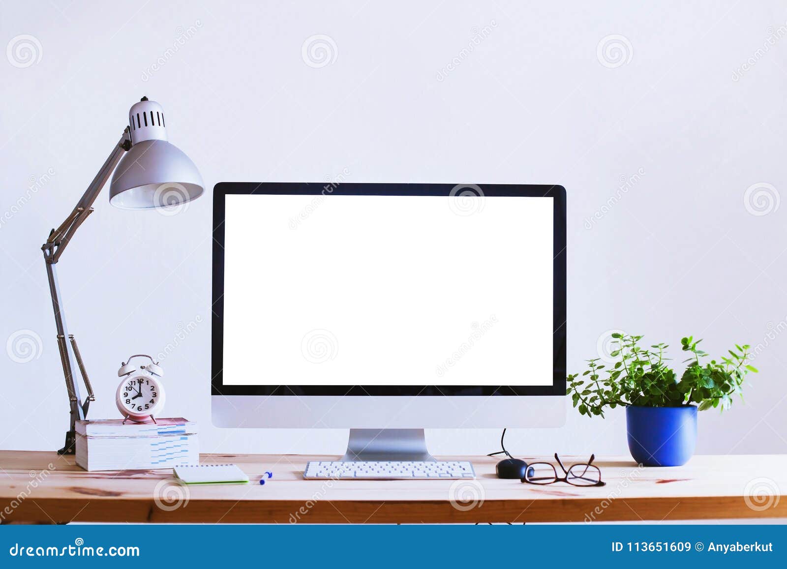 Beautiful Workplace, Computer in Office Stock Image - Image of copy ...