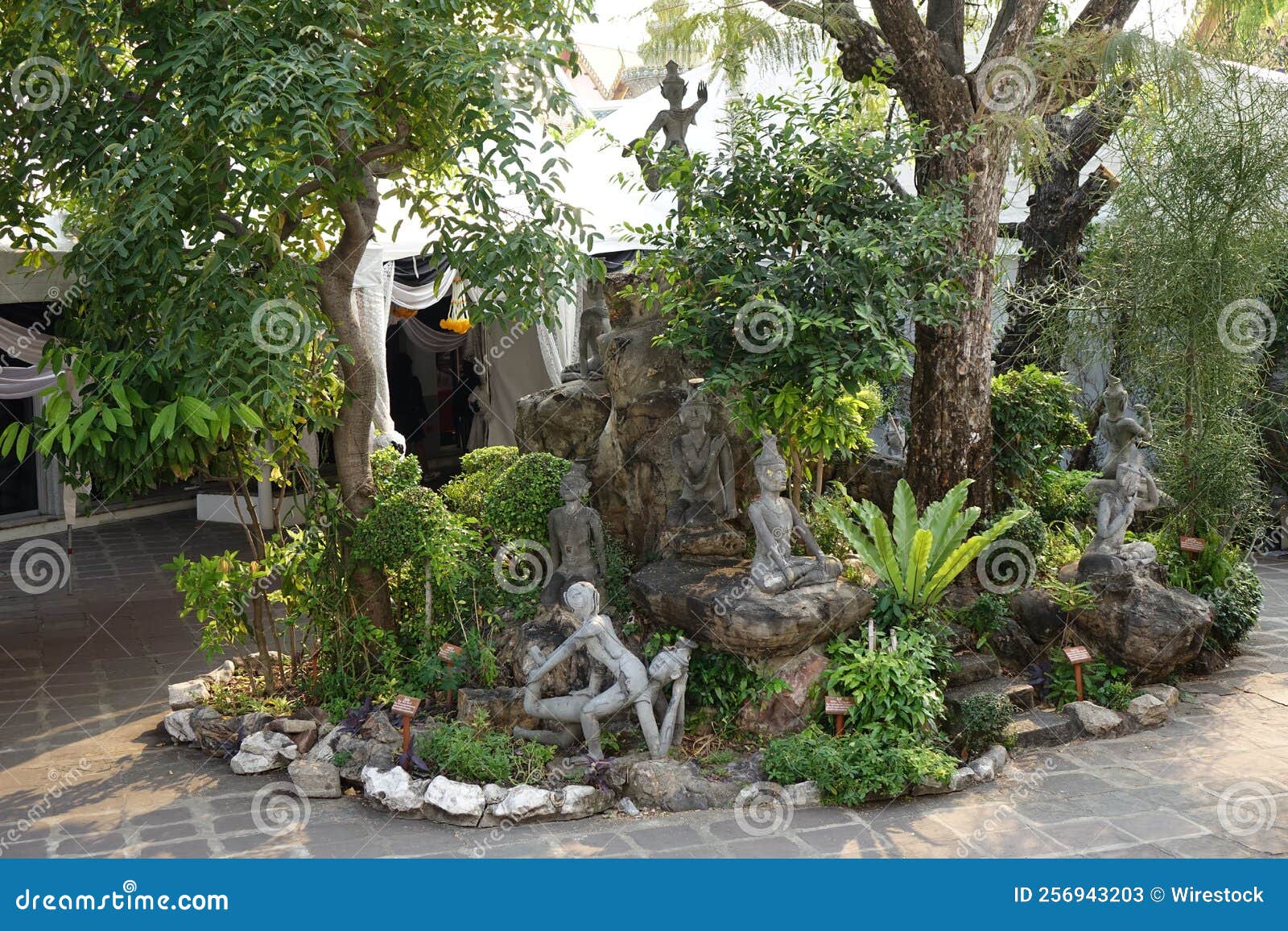 Beautiful Yard of an Asian Temple with Sculptures Stock Image - Image ...