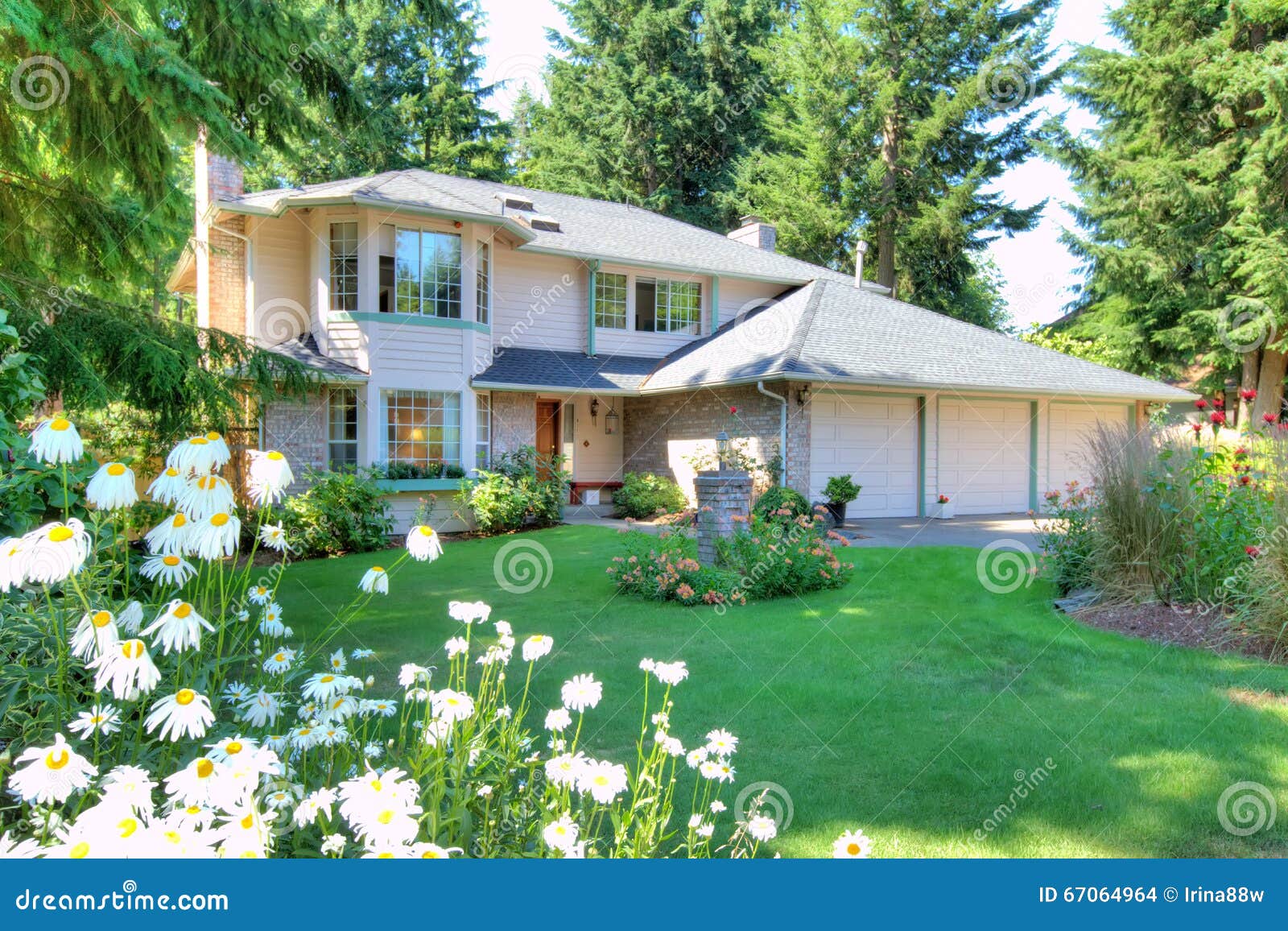 Beautiful Yard Filled with Greenery and Flowers. Stock Photo - Image of ...