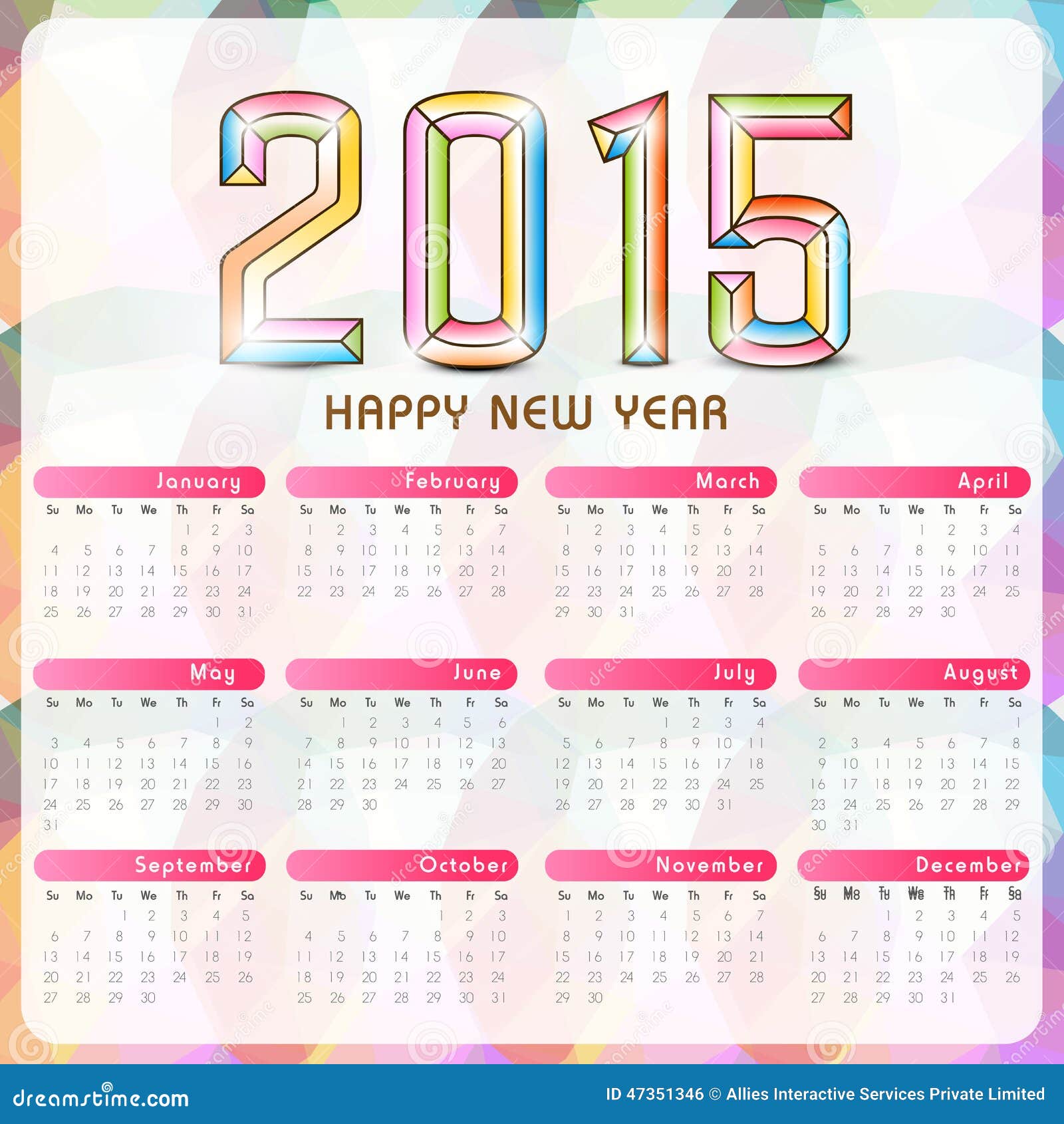 Beautiful 2015 Year Calendar. Stock Illustration - Illustration of ...