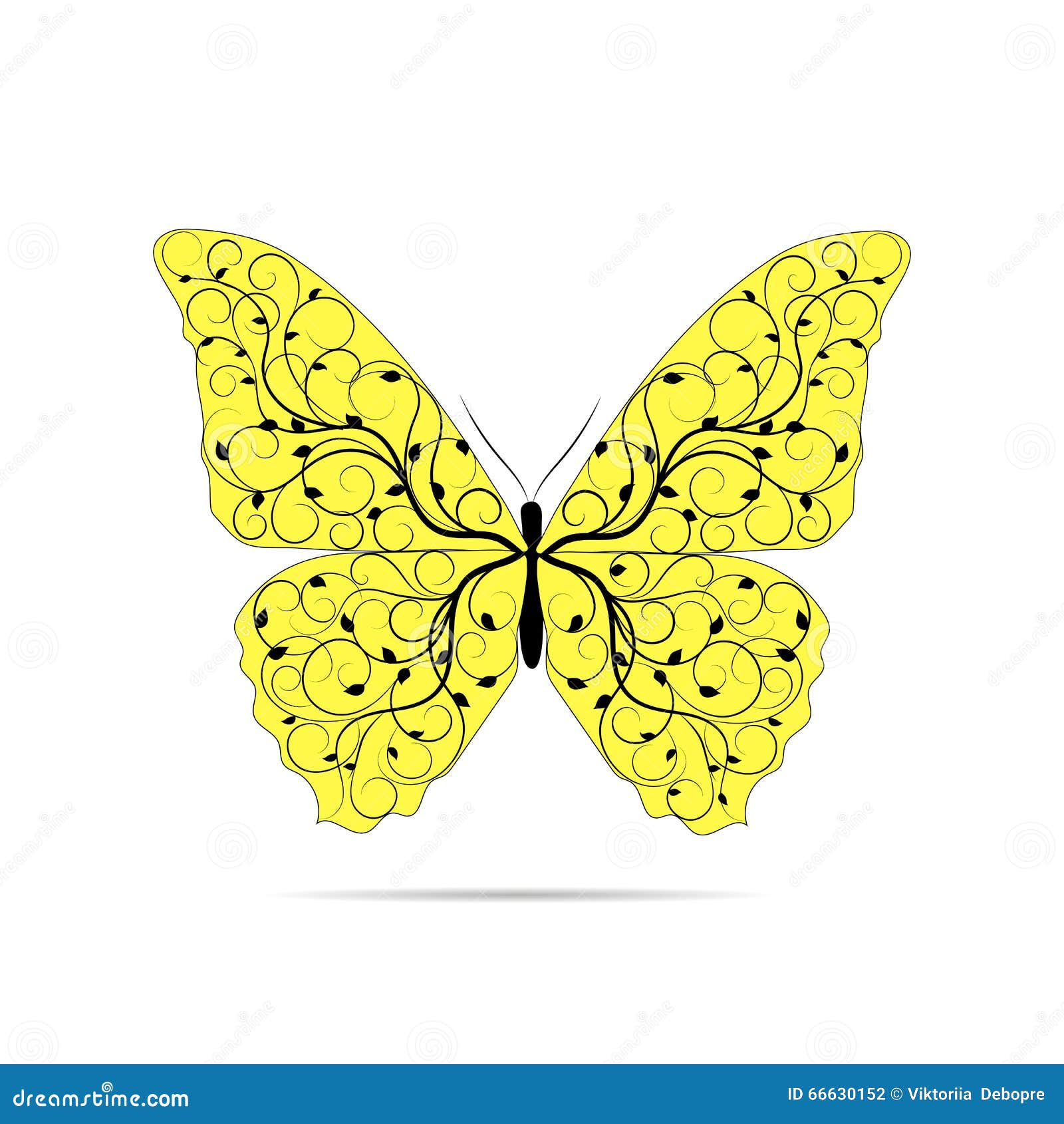 Beautiful Yellow Butterfly with Floral Pattern. Stock Vector ...