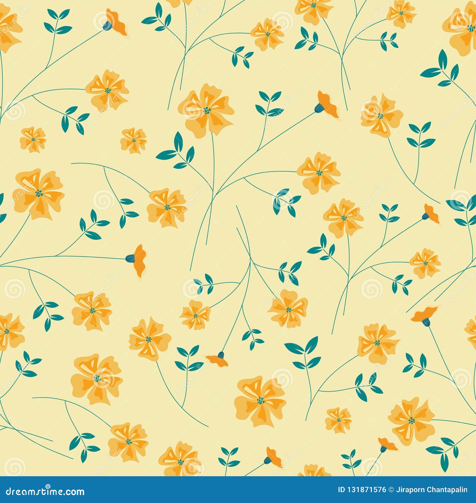 Beautiful Yellow Flower Seamless Pattern Background Stock Vector ...