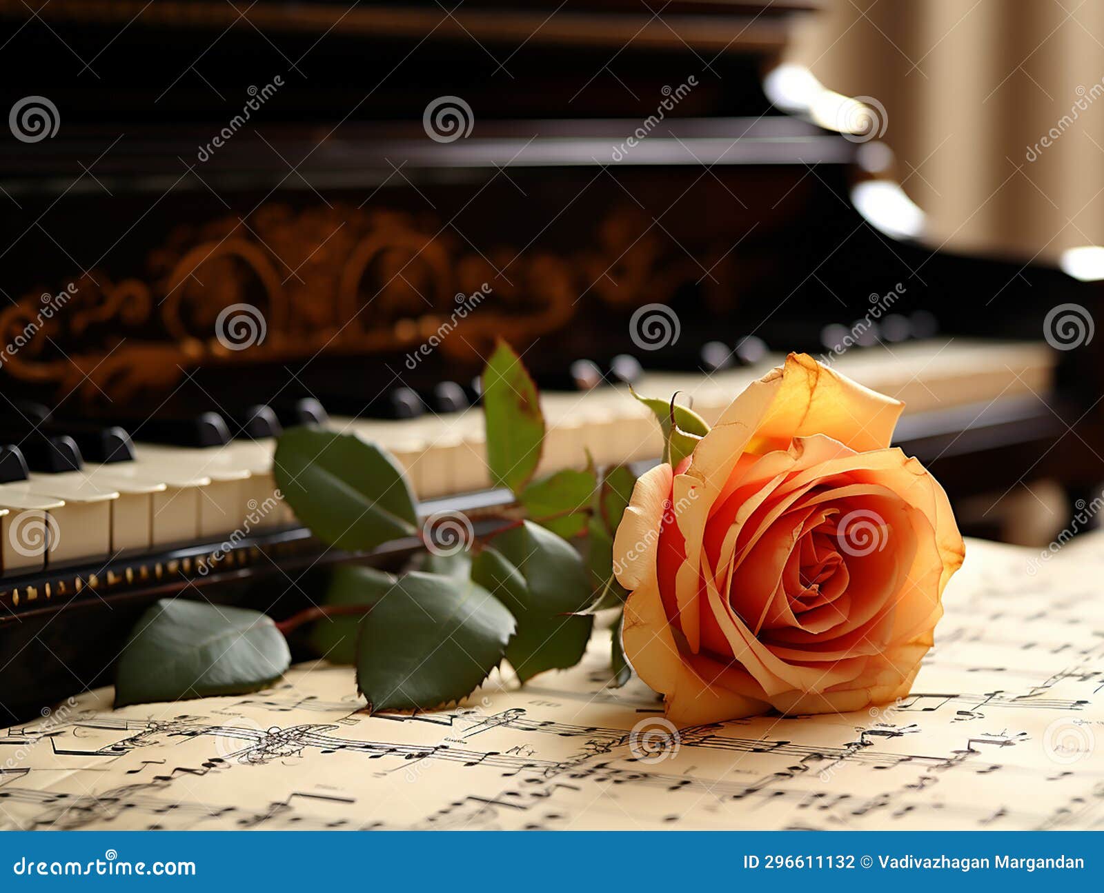 Yellow Rose with Music Notes Stock Illustration - Illustration of plant ...