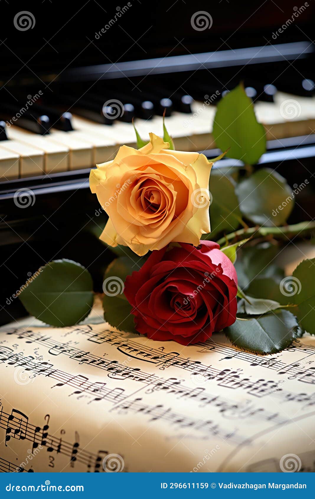 Yellow Rose with Music Notes Stock Illustration - Illustration of ...