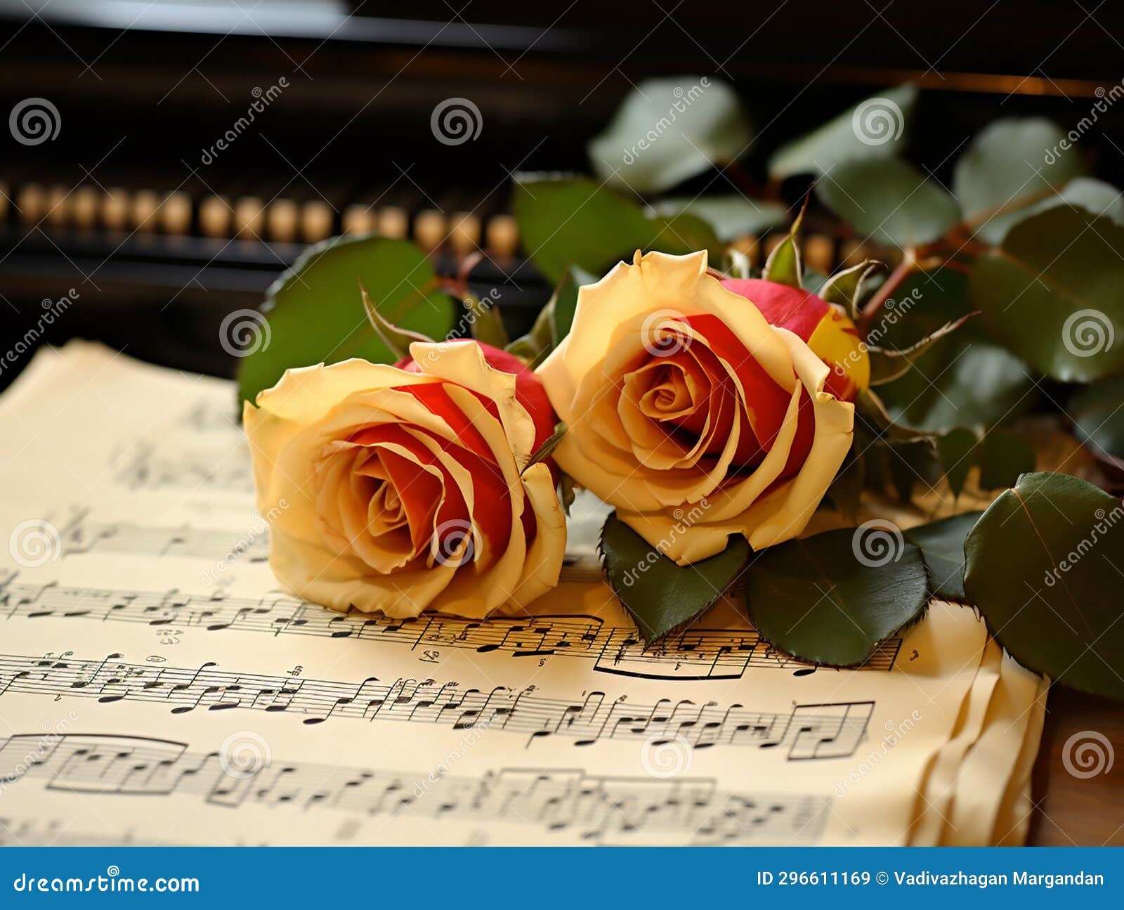 Yellow Rose with Music Notes Stock Illustration - Illustration of rose ...