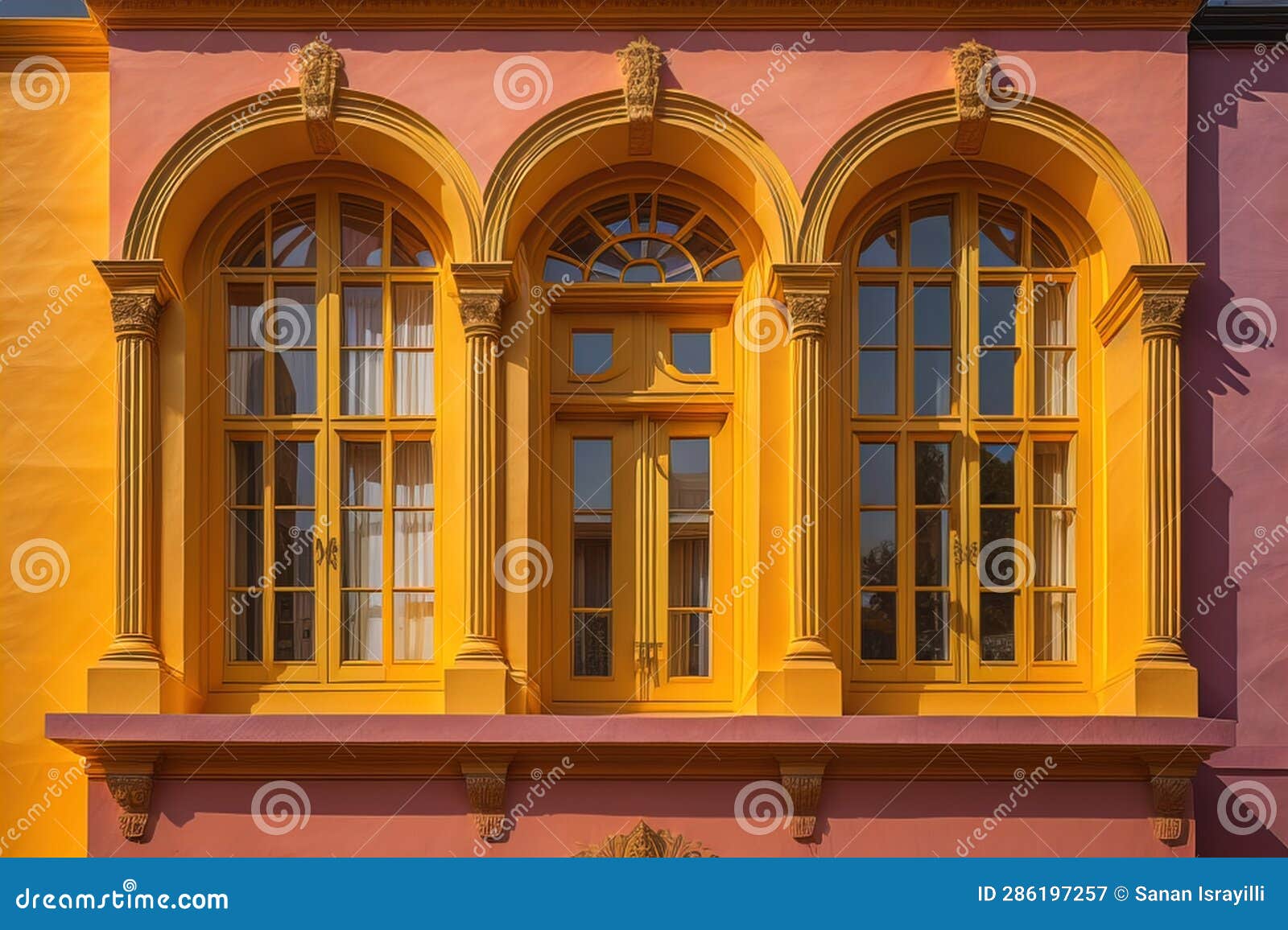 Beautiful Yellow Windows on the Facade of a Building. Generative Ai ...