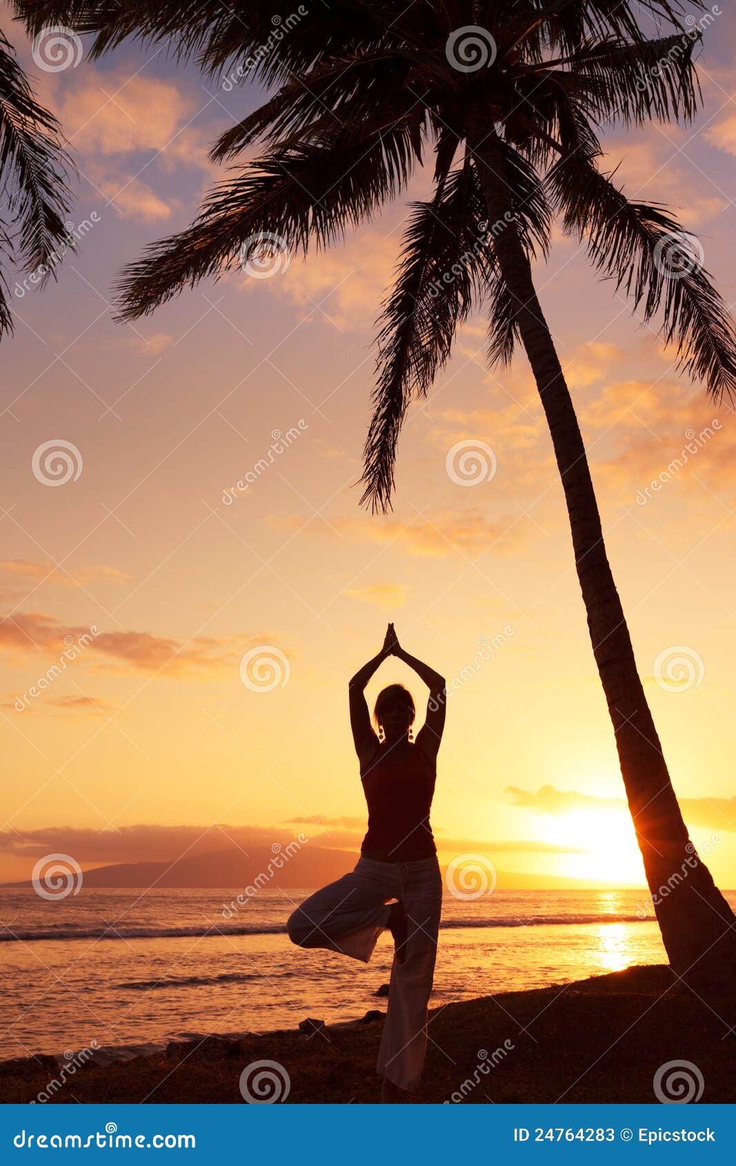 Beautiful Yoga Woman at Sunset Stock Image - Image of meditation, girl ...