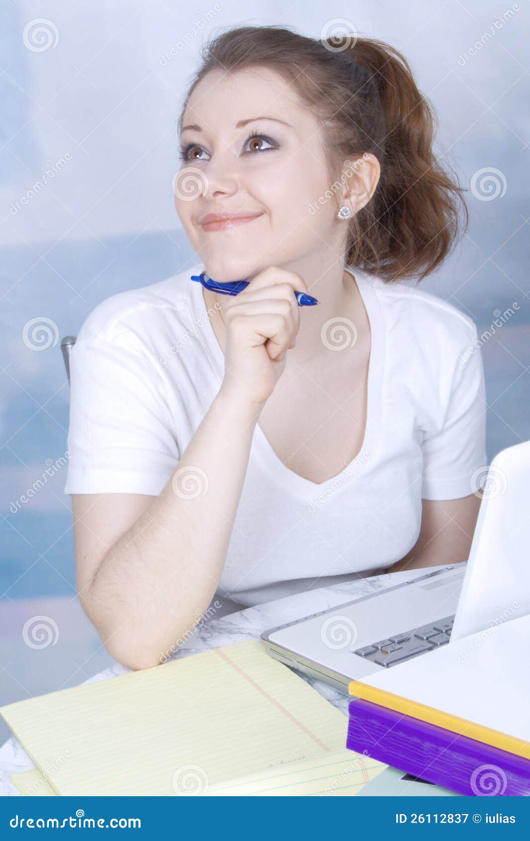 Beautiful Young Asian Woman Studying,with Notebook Stock Image - Image ...