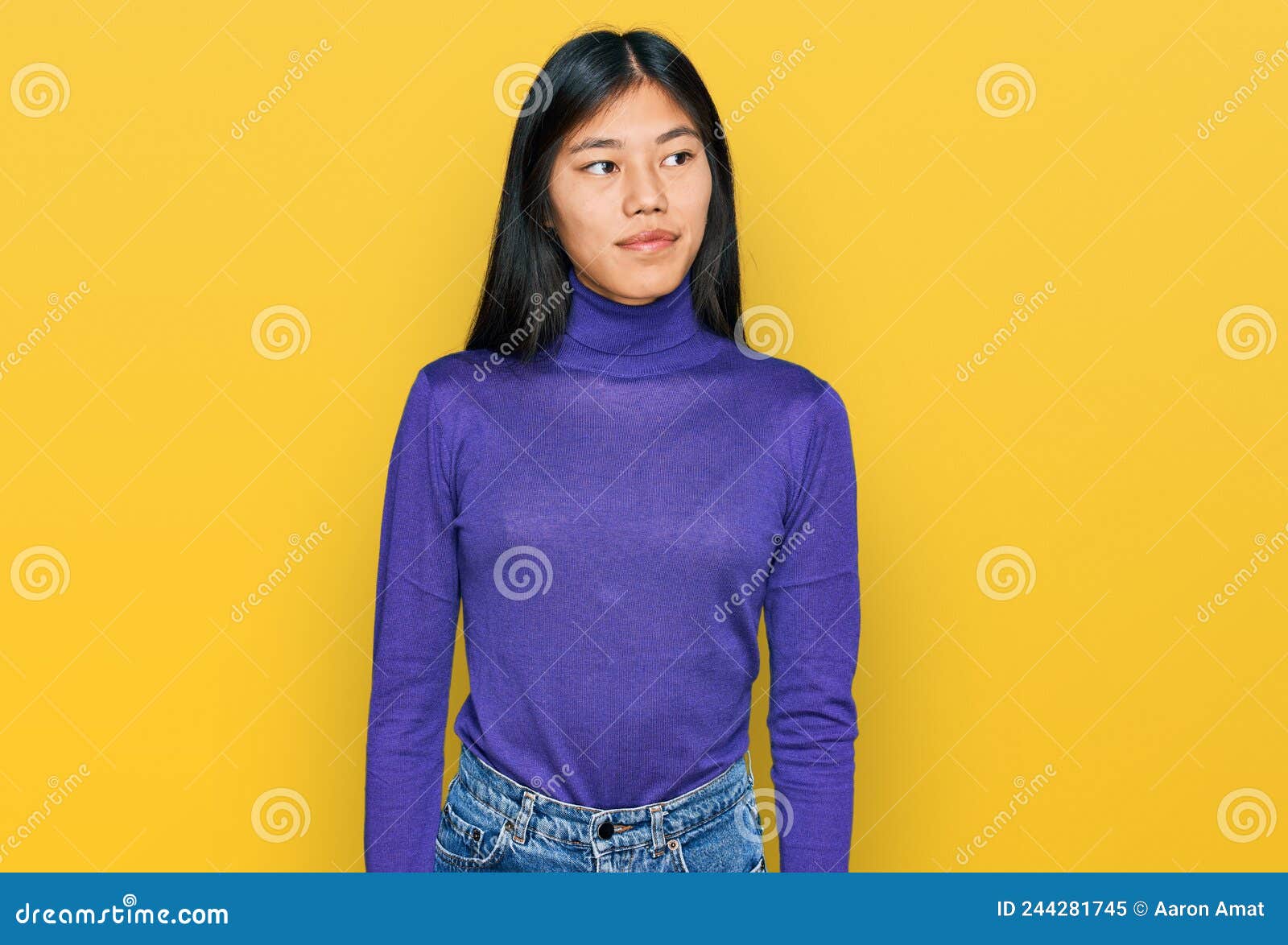 Beautiful Young Asian Woman Wearing Casual Clothes Smiling Looking To