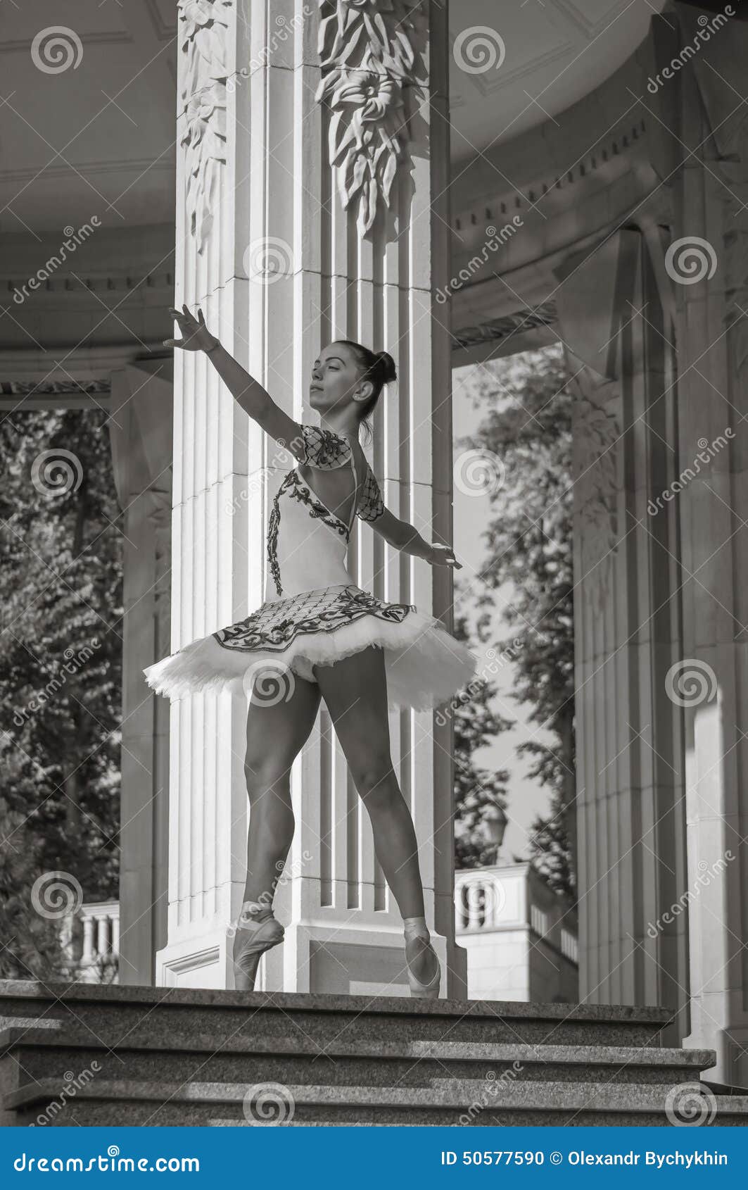 Beautiful Young Ballerina Dancing, Standing in Pointe Position ...