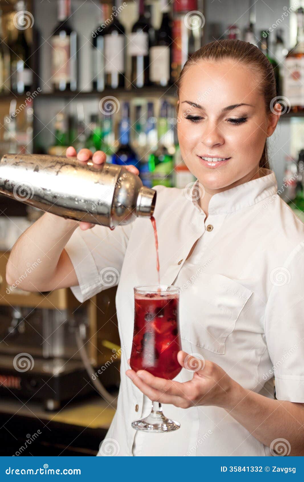 Beautiful young barmaid stock photo. Image of service - 35841332