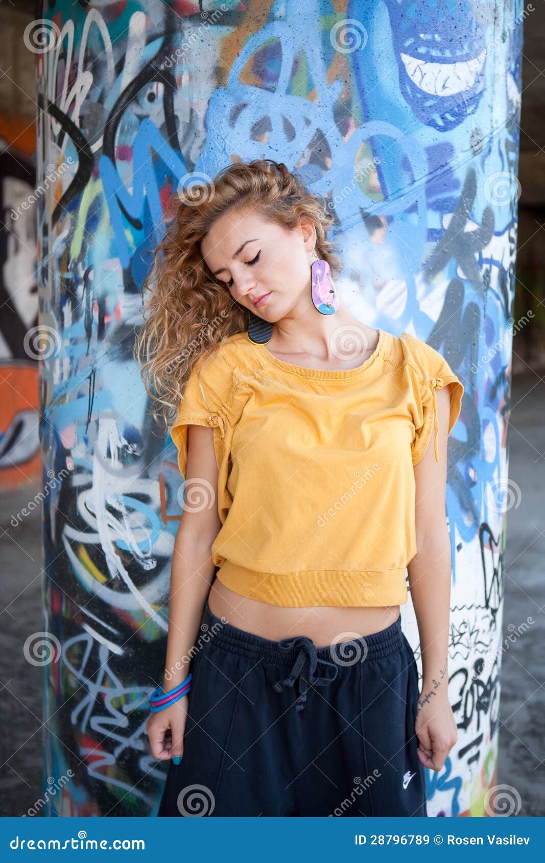 Beautiful Young Blond Model. Graffiti Stock Image - Image of caucasian ...