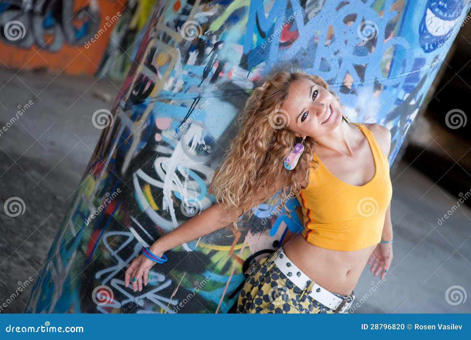 Beautiful Young Blond Model. Graffiti Stock Photo - Image of colour ...